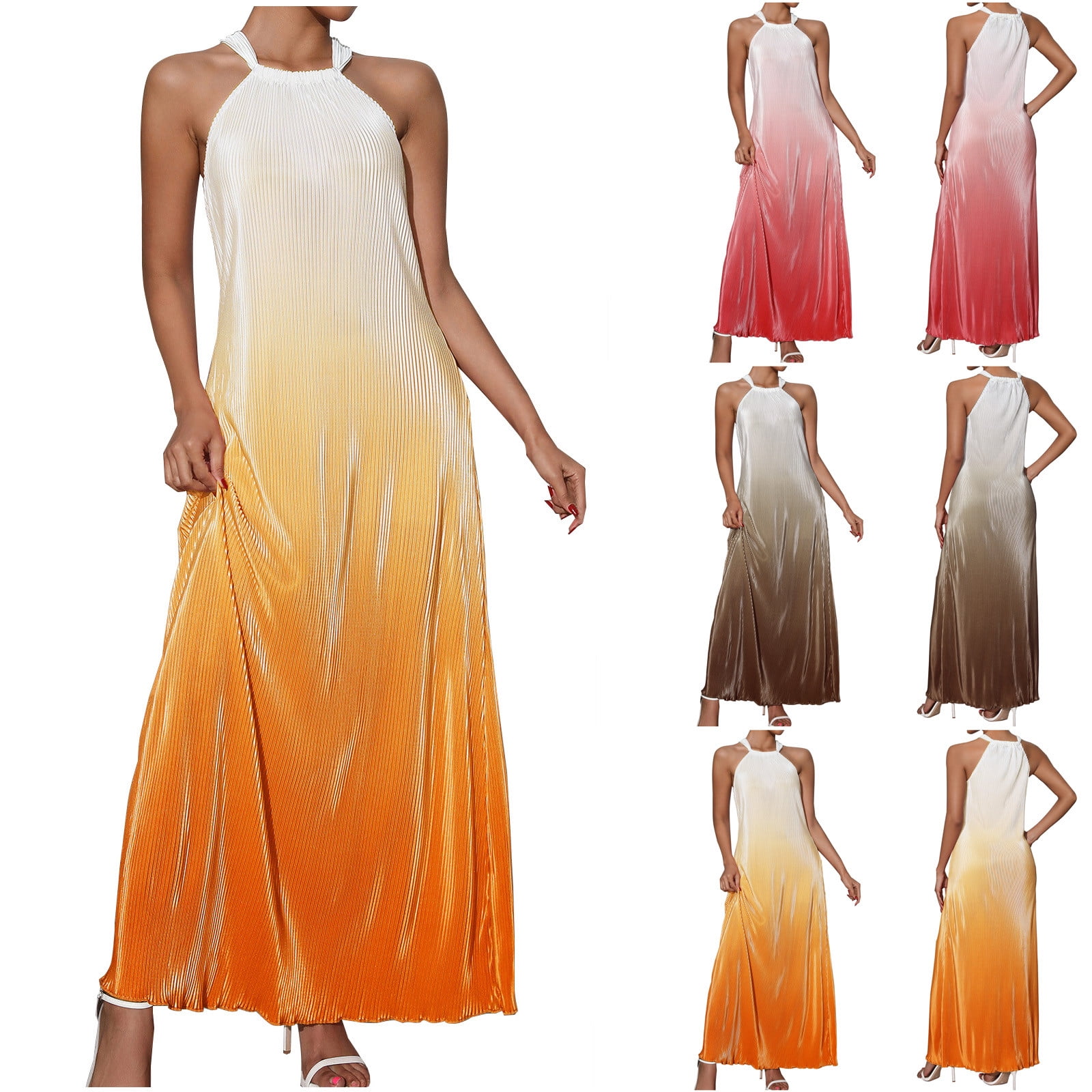 Axiiglly Cocktail Dresses for Women Gradient Color Maxi Dress Vacation ...