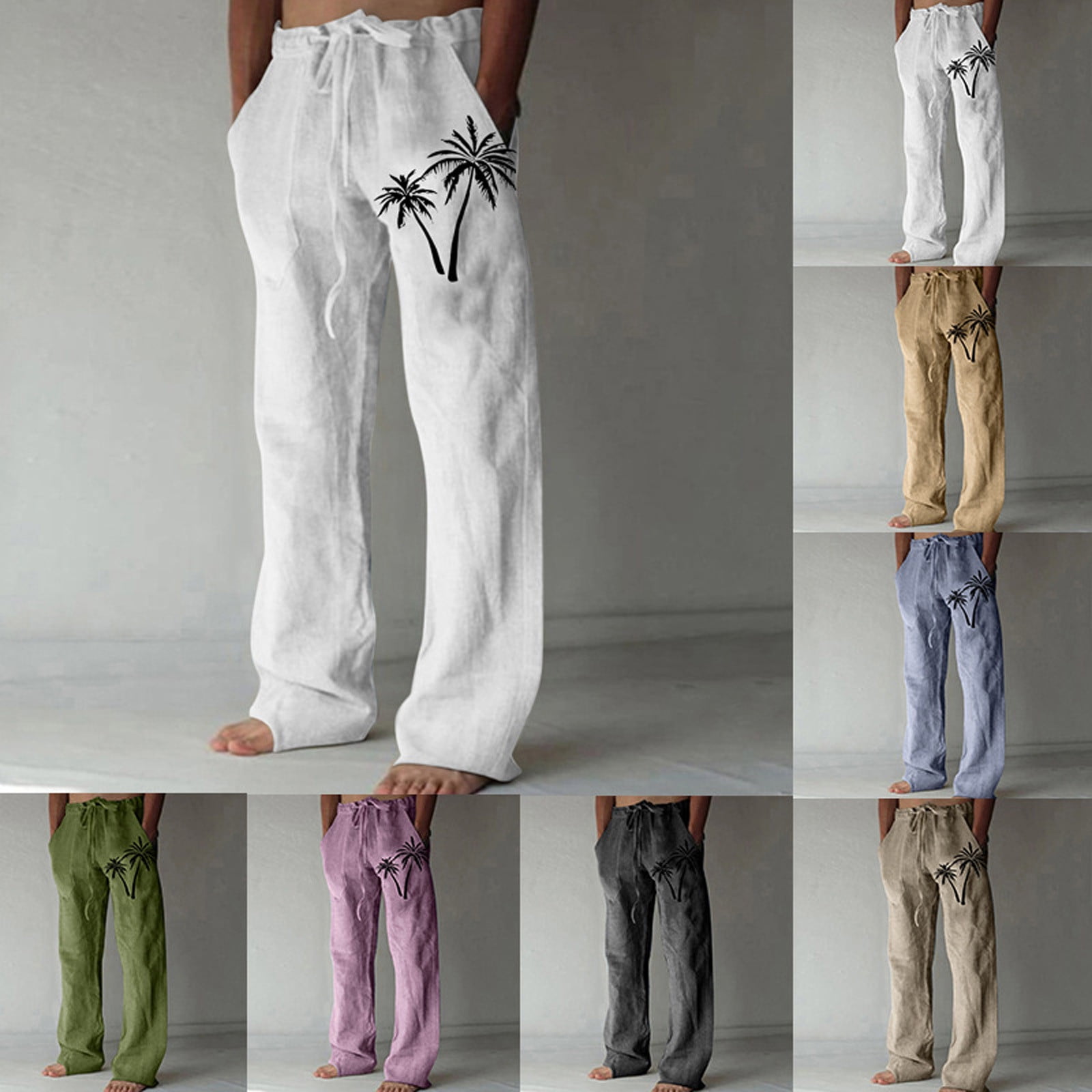 Axiiglly Cotton Pants for Men Comfy Linen Beach Pants Plus Size Casual ...