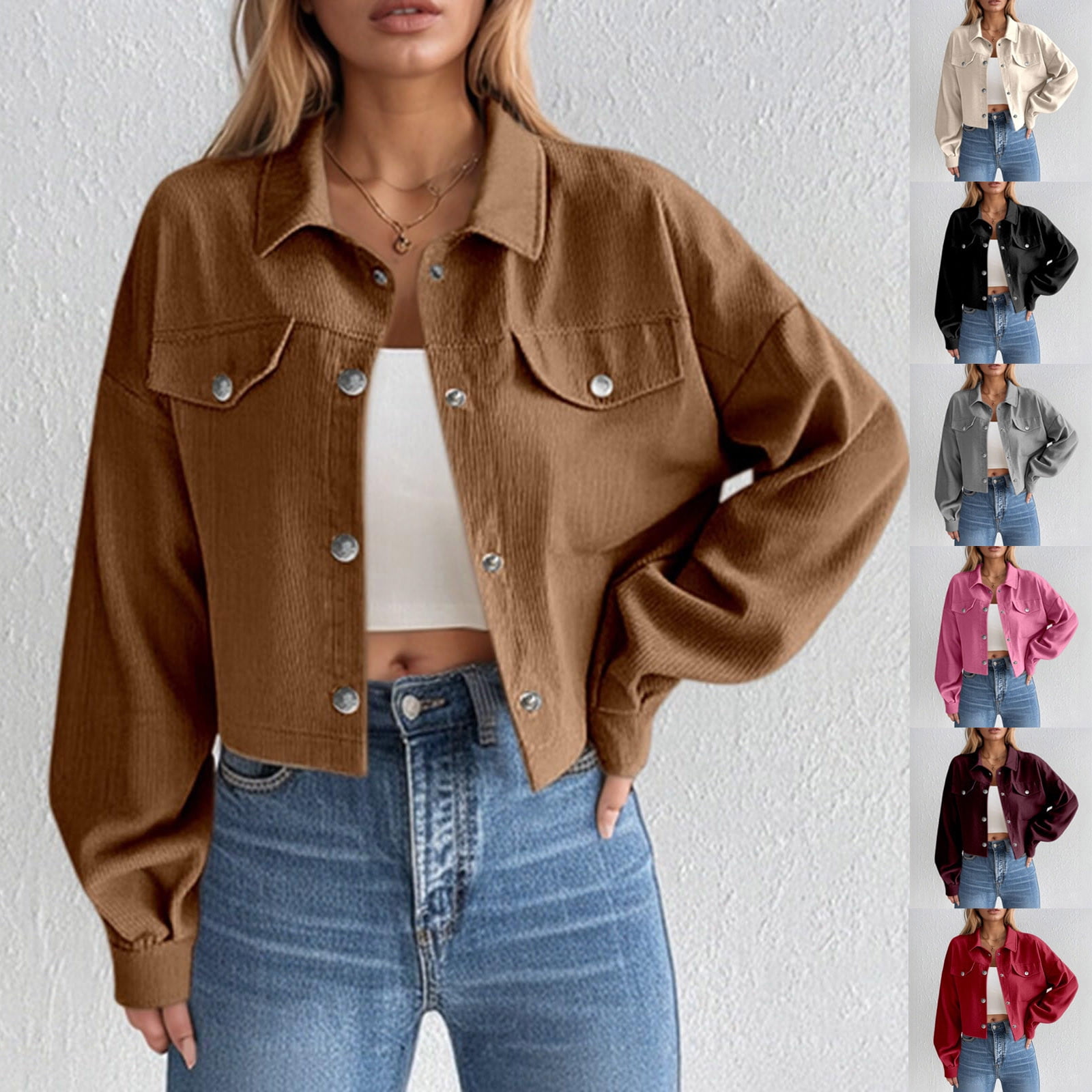 Axiiglly Cropped Jacket Women Long Sleeve Casual Jackets Soft Cotton ...