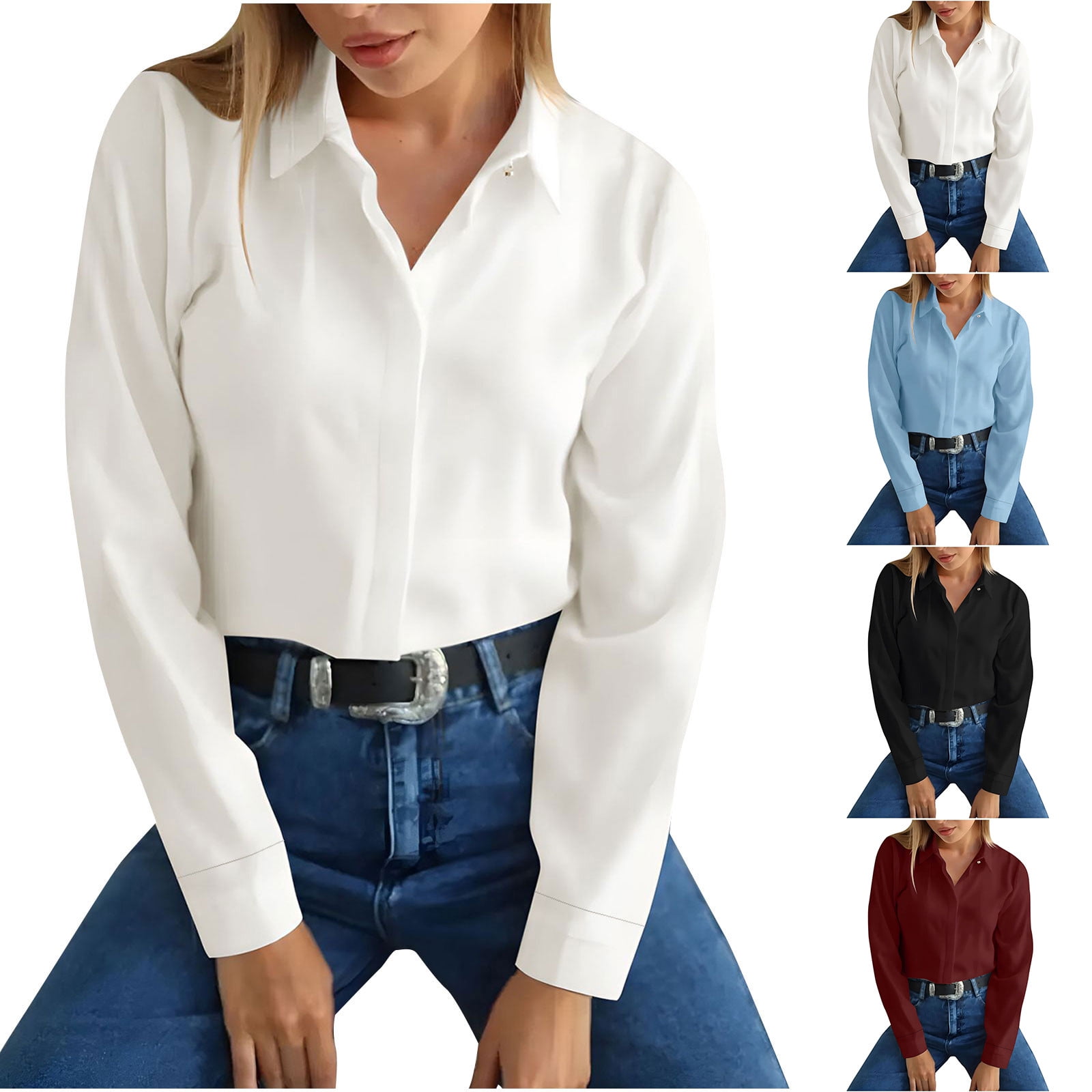 Axiiglly Dress Shirts for Women Button Down Shirts Casual Long Sleeve ...