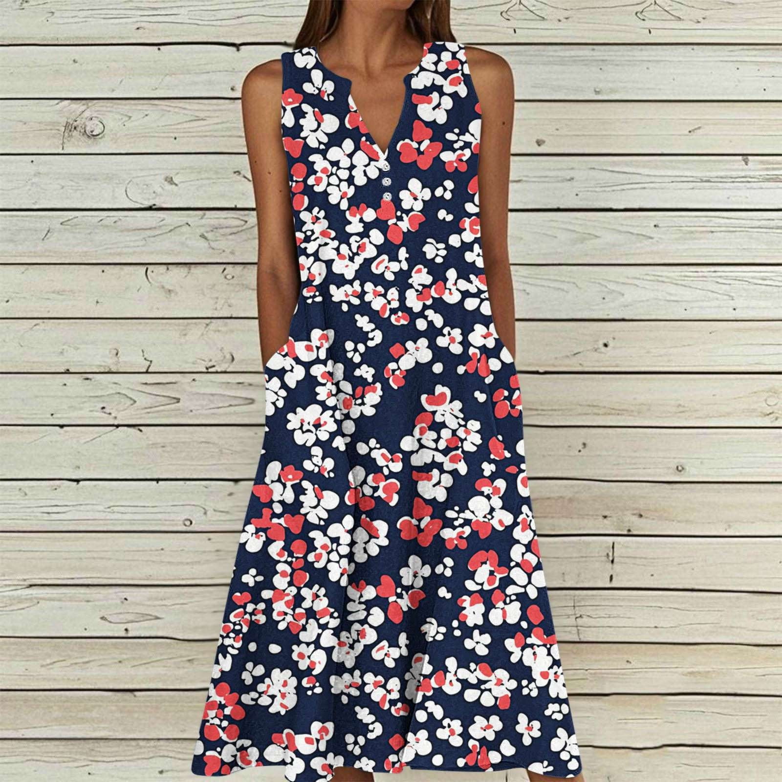 Axiiglly Dresses for Women Summer Floral Print Loose Boho Maxi Sundress ...