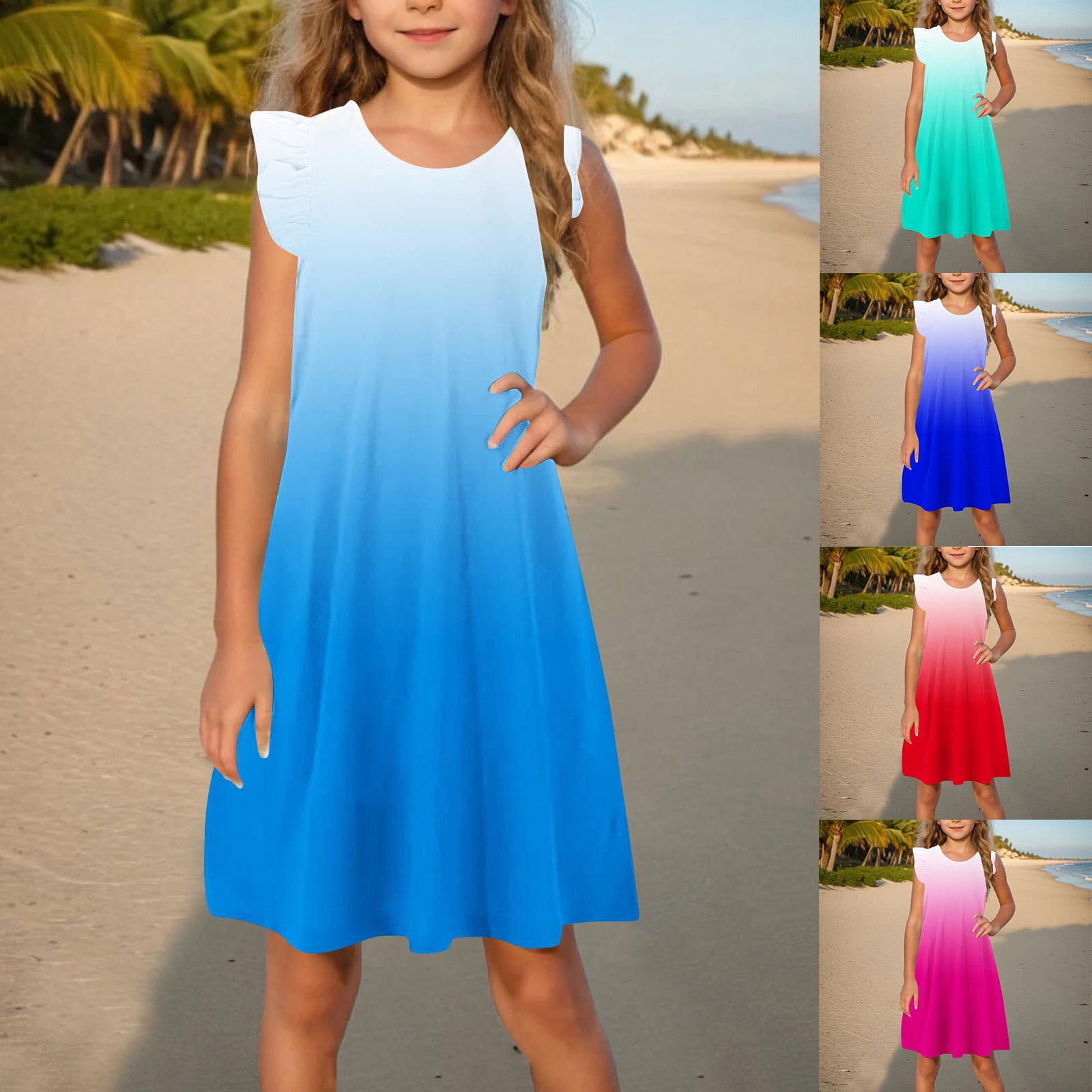 Axiiglly Girls Dresses Ruffle Sleeve Midi Dress Crew Neck Flowy Casual ...