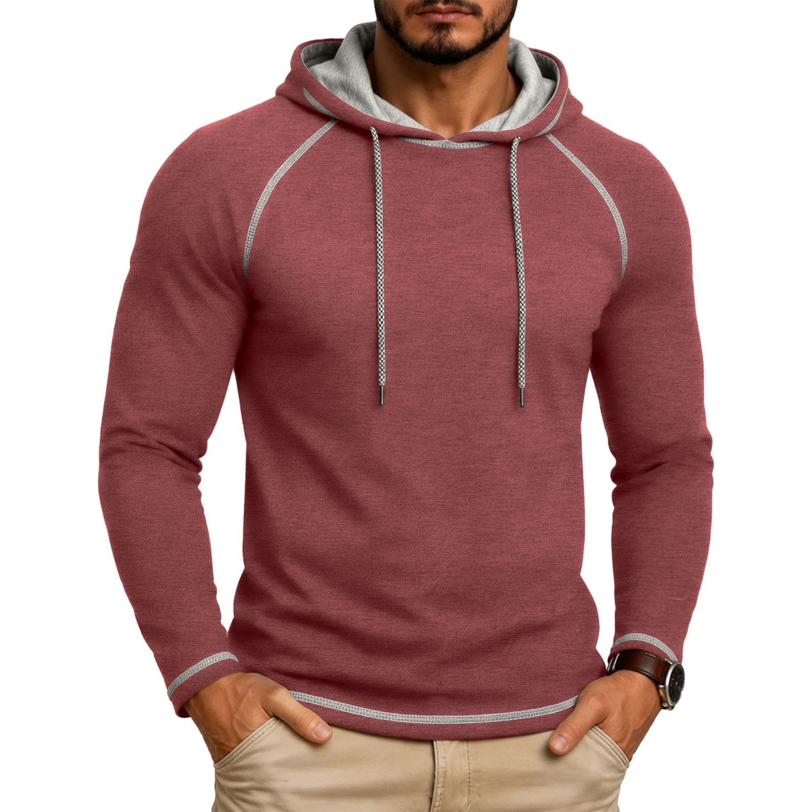 Axiiglly Hoodies for Men Long Sleeve Relaxed Fit Drawstring Hoodie ...