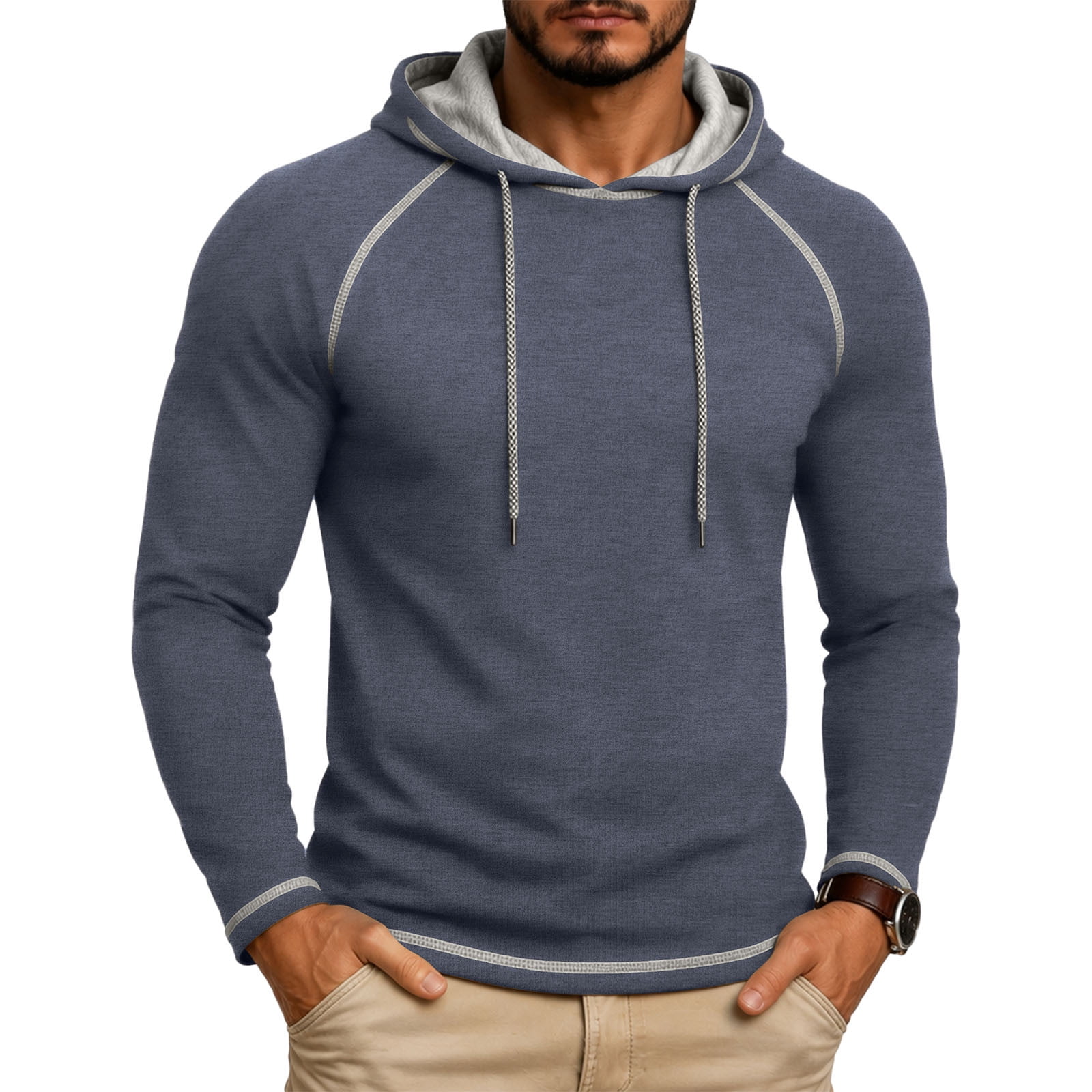 Axiiglly Hoodies for Men Long Sleeve Relaxed Fit Drawstring Hoodie ...