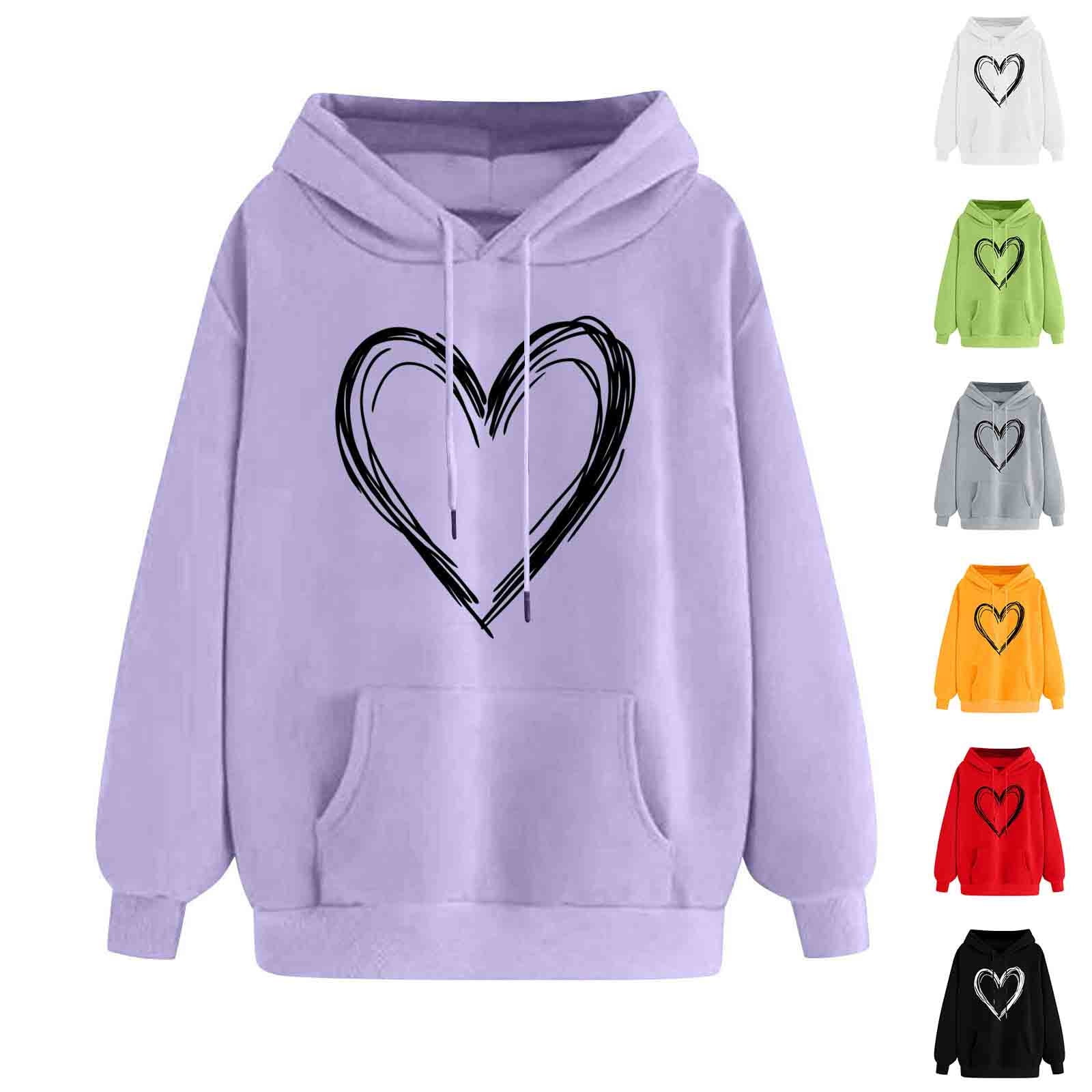 Axiiglly Hoodies for Women Loose Drawstrings Pullover Hoodie Heart ...
