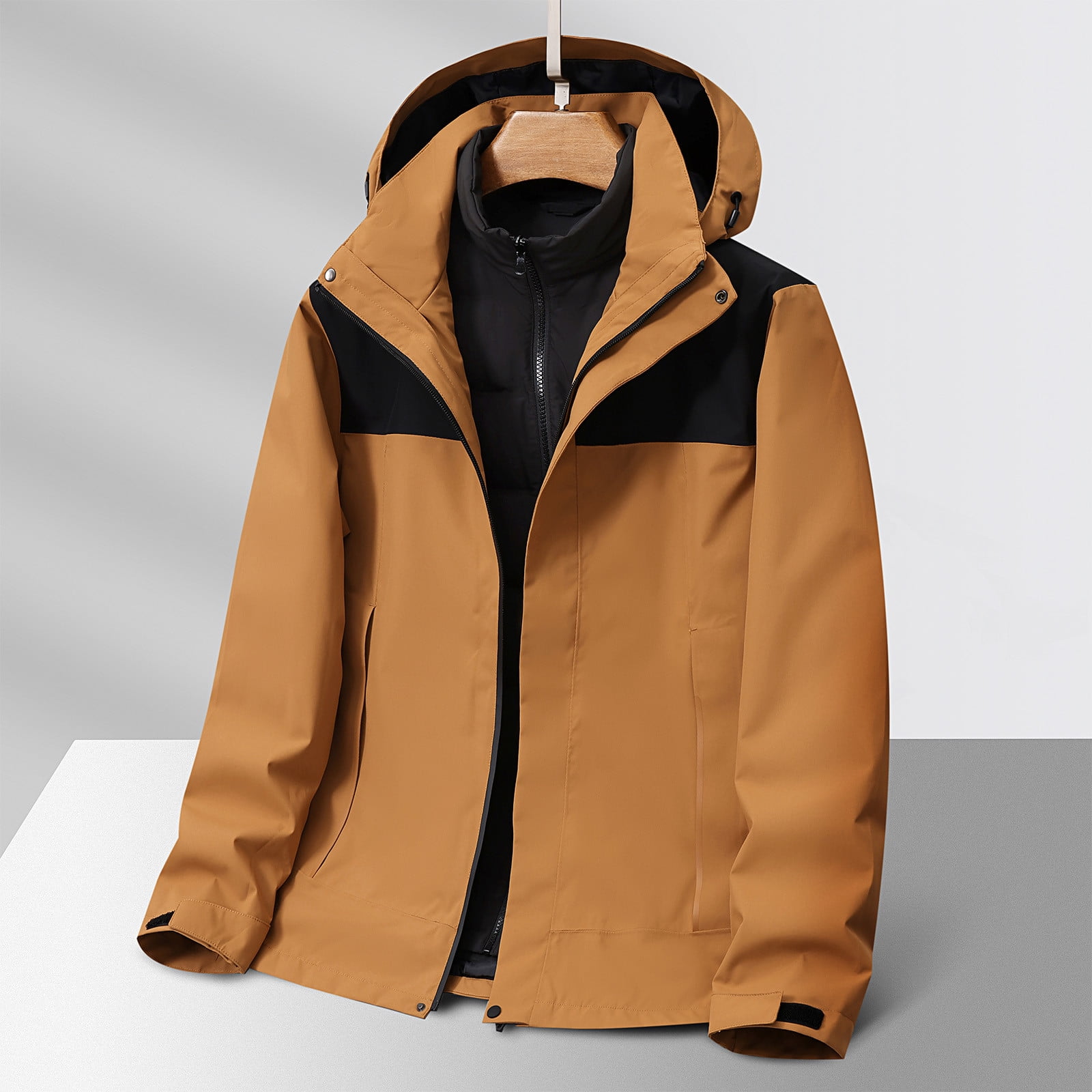 Axiiglly Jackets for Men Zipper Up Warm Winter Jackets Color Block Hooded Puffer Jacket Outdoor ...