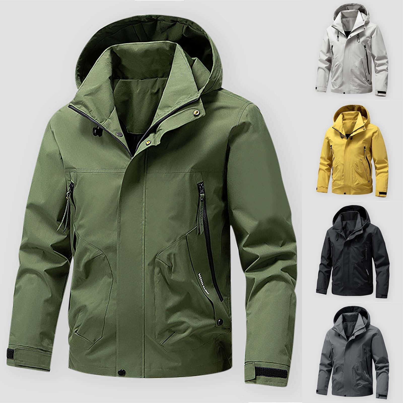 Axiiglly Jackets for Men Hooded Zip Up Softshell Jacket Casual Outdoor Hiking Windbreaker Jacket ...