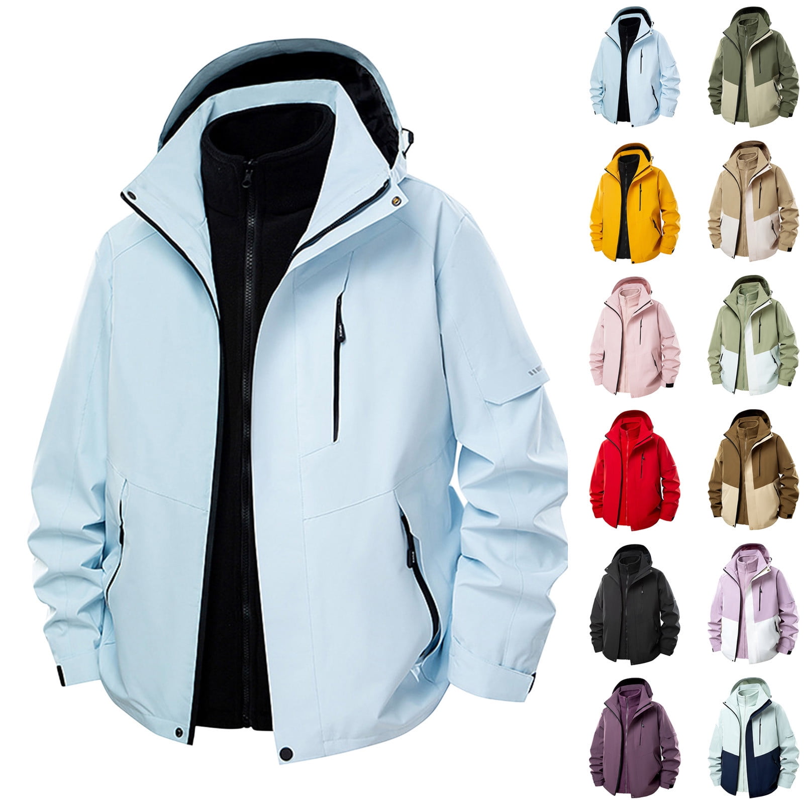 Axiiglly Jackets for Men Plus Size Windbreaker Jackets Hooded Softshell Zip Up Jacket Winter ...