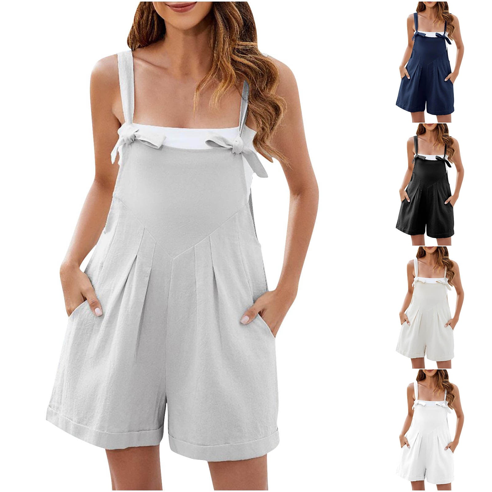 Axiiglly Jumpsuits for Women Casual Sleeveless Overalls Loose Fit Adjustable Straps Rompers with ...