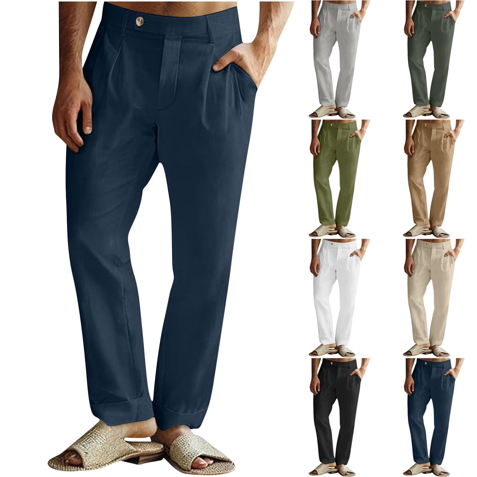 Axiiglly Linen Pants Men Plus Size Business Casual Pants Lightweight ...