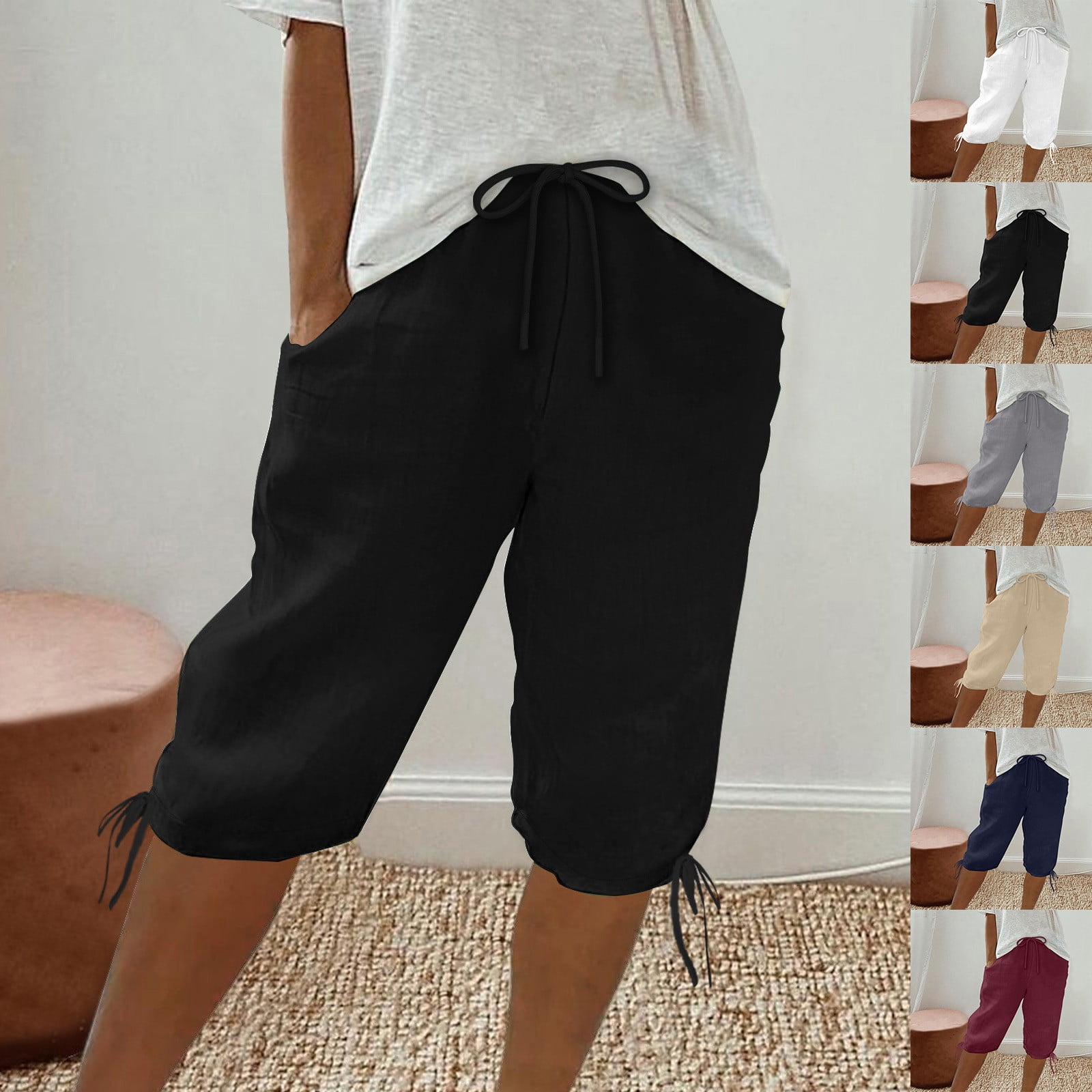 Axiiglly Linen Shorts for Women Elastic Waist Casual Shorts Loose Fit ...