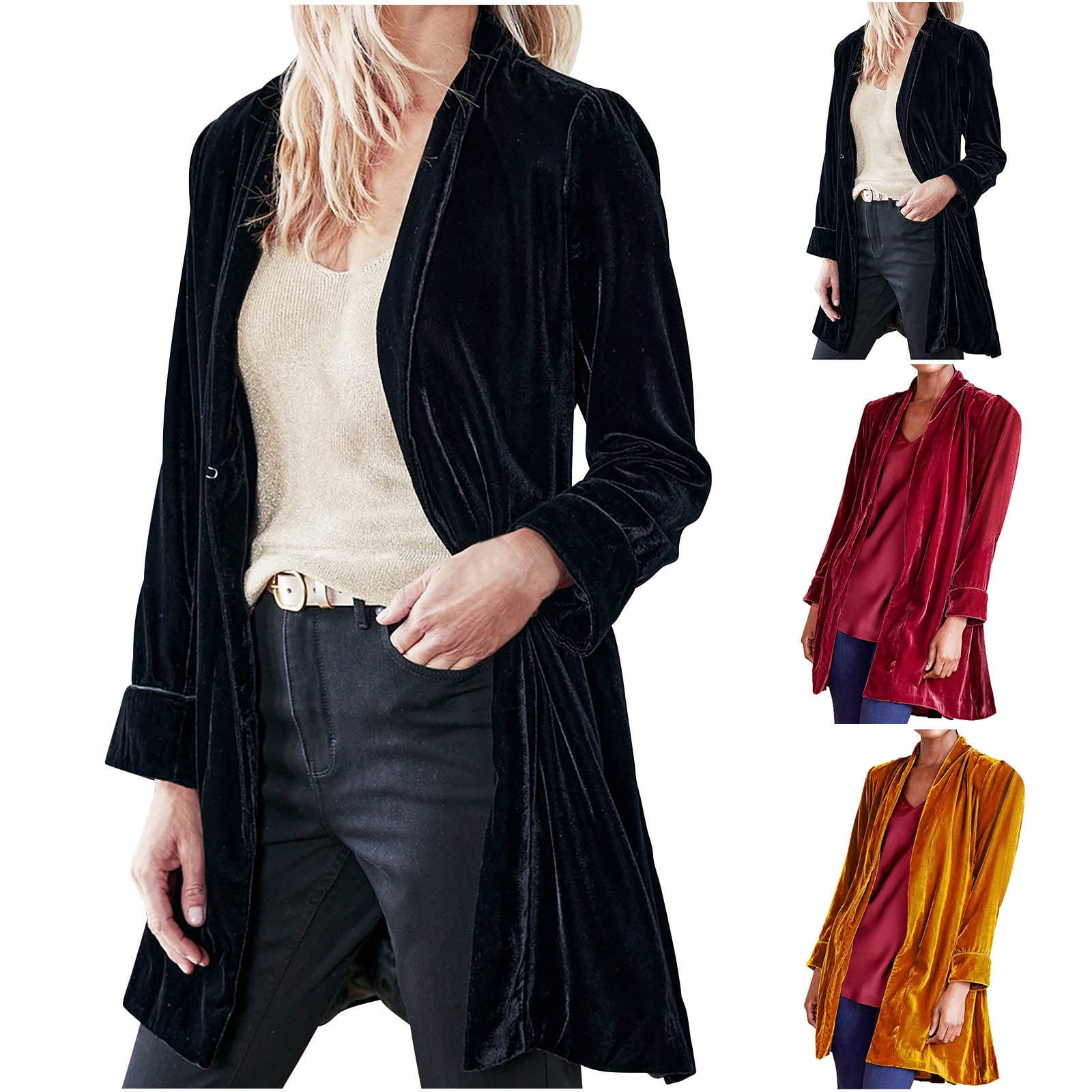 Axiiglly Long Cardigans for Women Open Front Velvet Cardigan Long ...