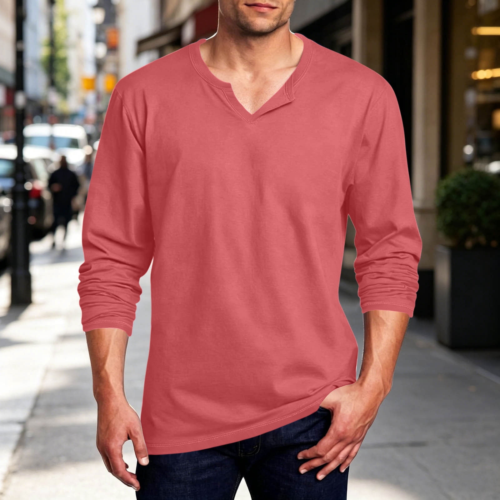 Axiiglly Long Sleeve Shirts for Men V Neck Stretch Casual Pullover ...