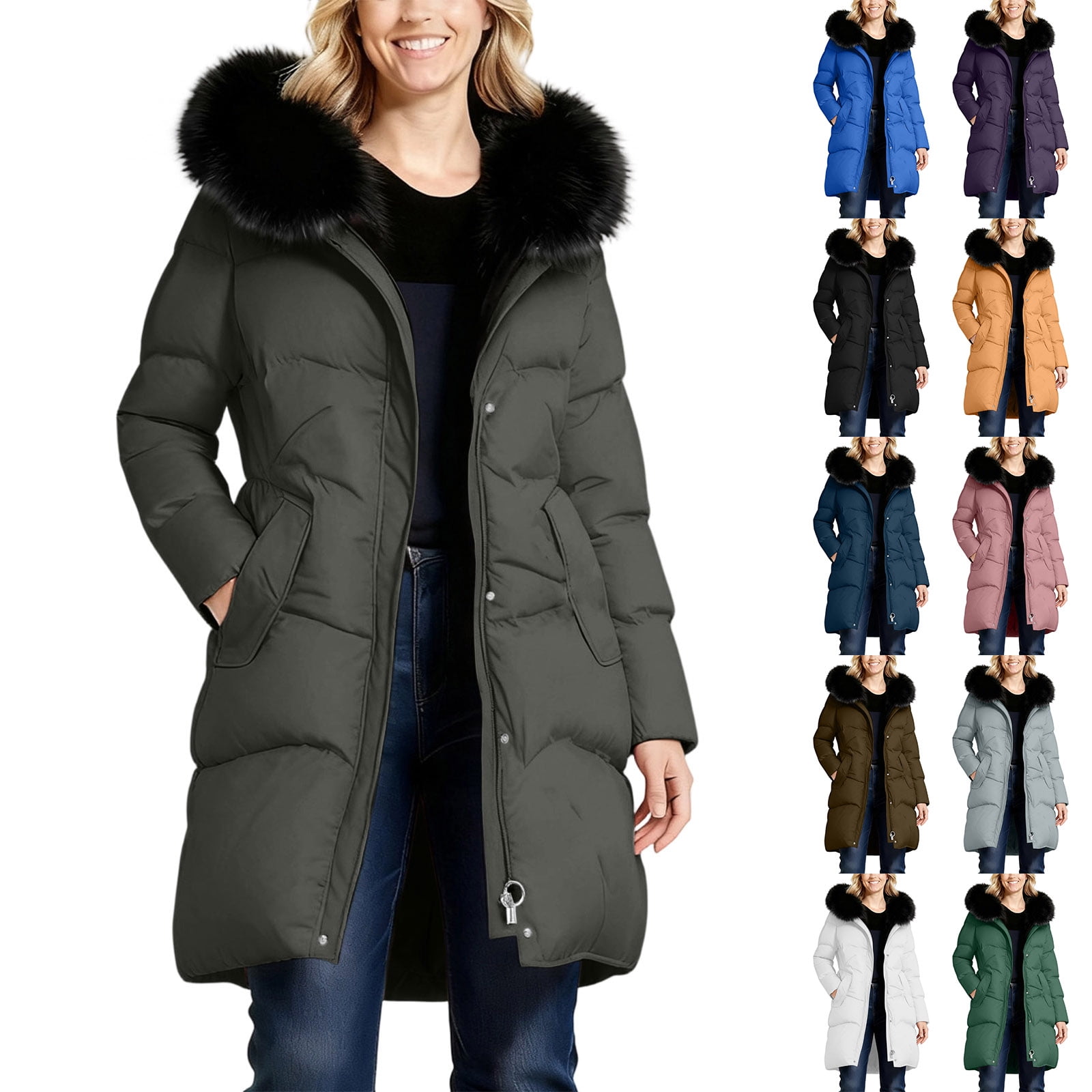 Axiiglly Long Winter Coats for Women Plus Size Fleece Zip Up Jackets ...