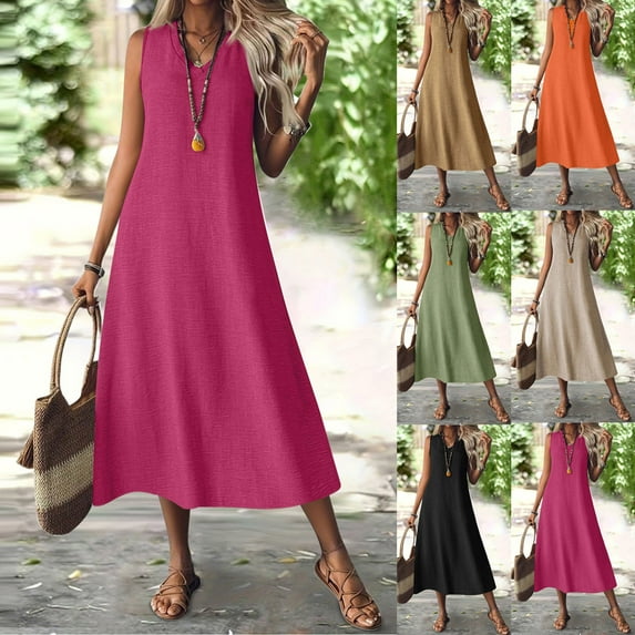 Axiiglly Maxi Dresses for Women V Neck Sleeveless Summer Dresses Casual ...