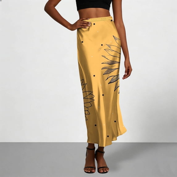 Axiiglly Maxi Skirts for Women High Waisted Satin Silk Floral Print ...