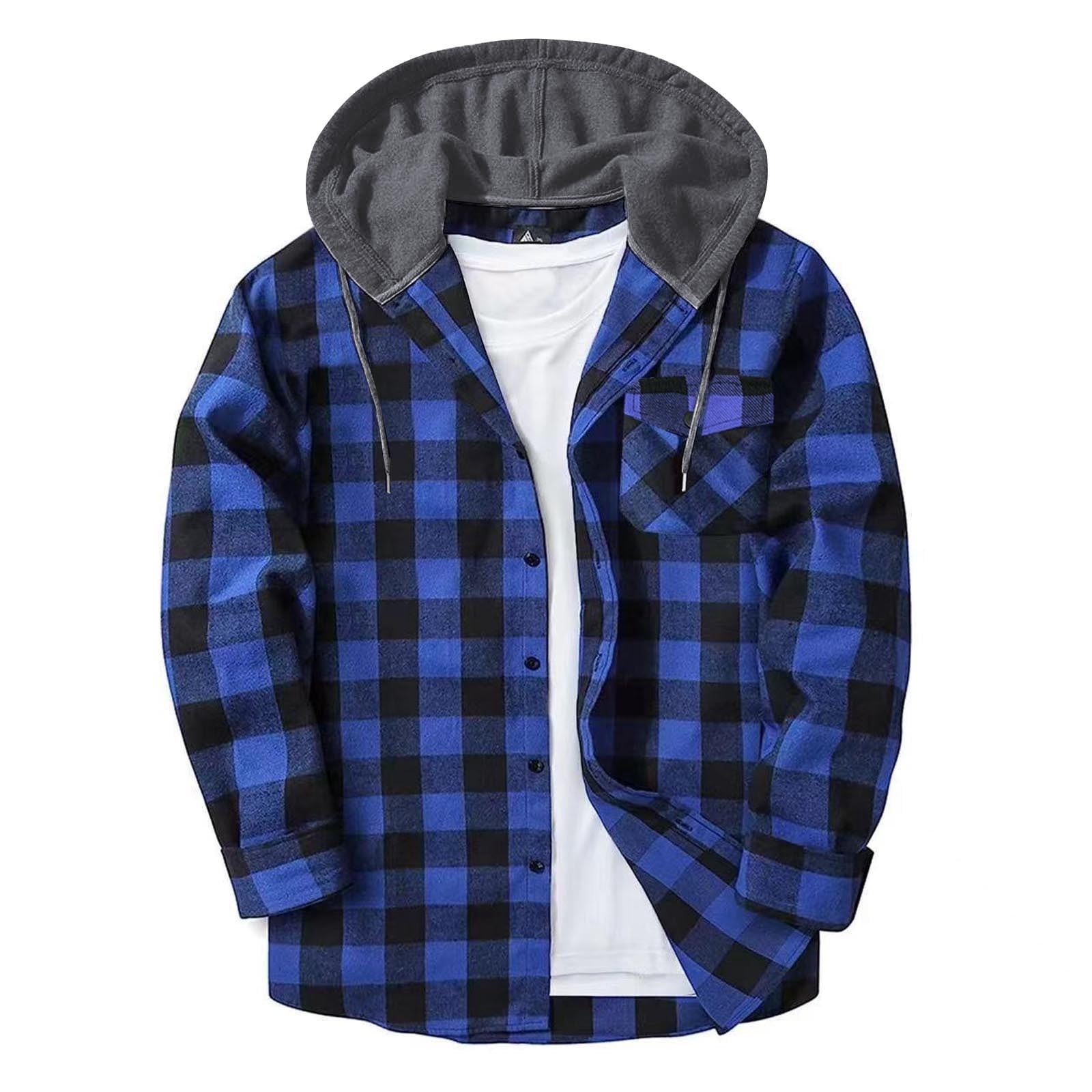 Axiiglly Men's Flannel Shirt Stylish Button Down Drawstring Plaid ...