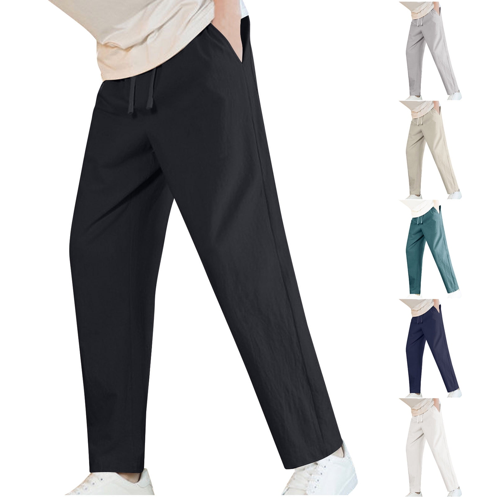 Axiiglly Mens Pants Casual Elastic Waist Baggy Pants Lightweight ...