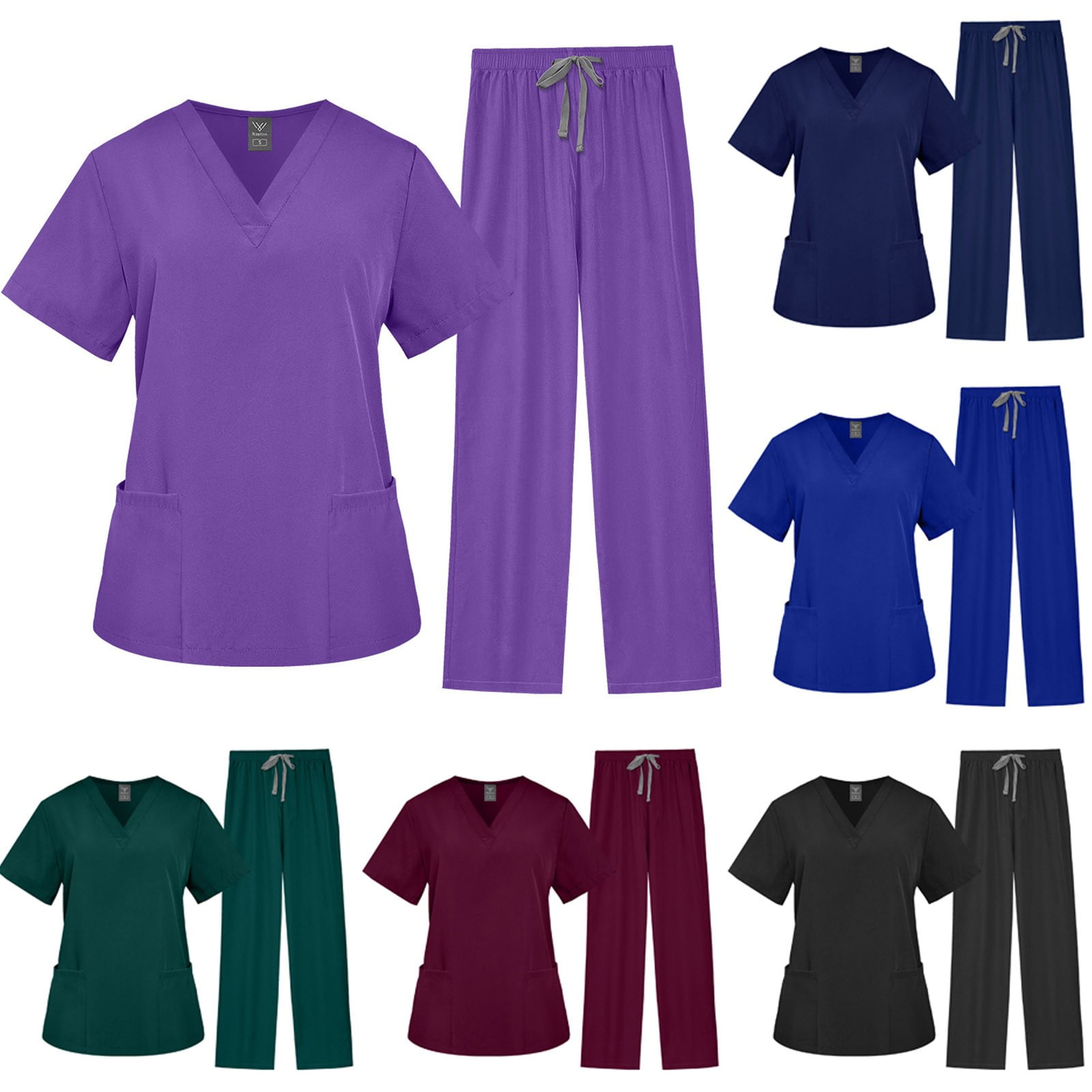 Axiiglly Mens Scrubs Set V-Neck Top with Pocket Drawstrings Jogger ...