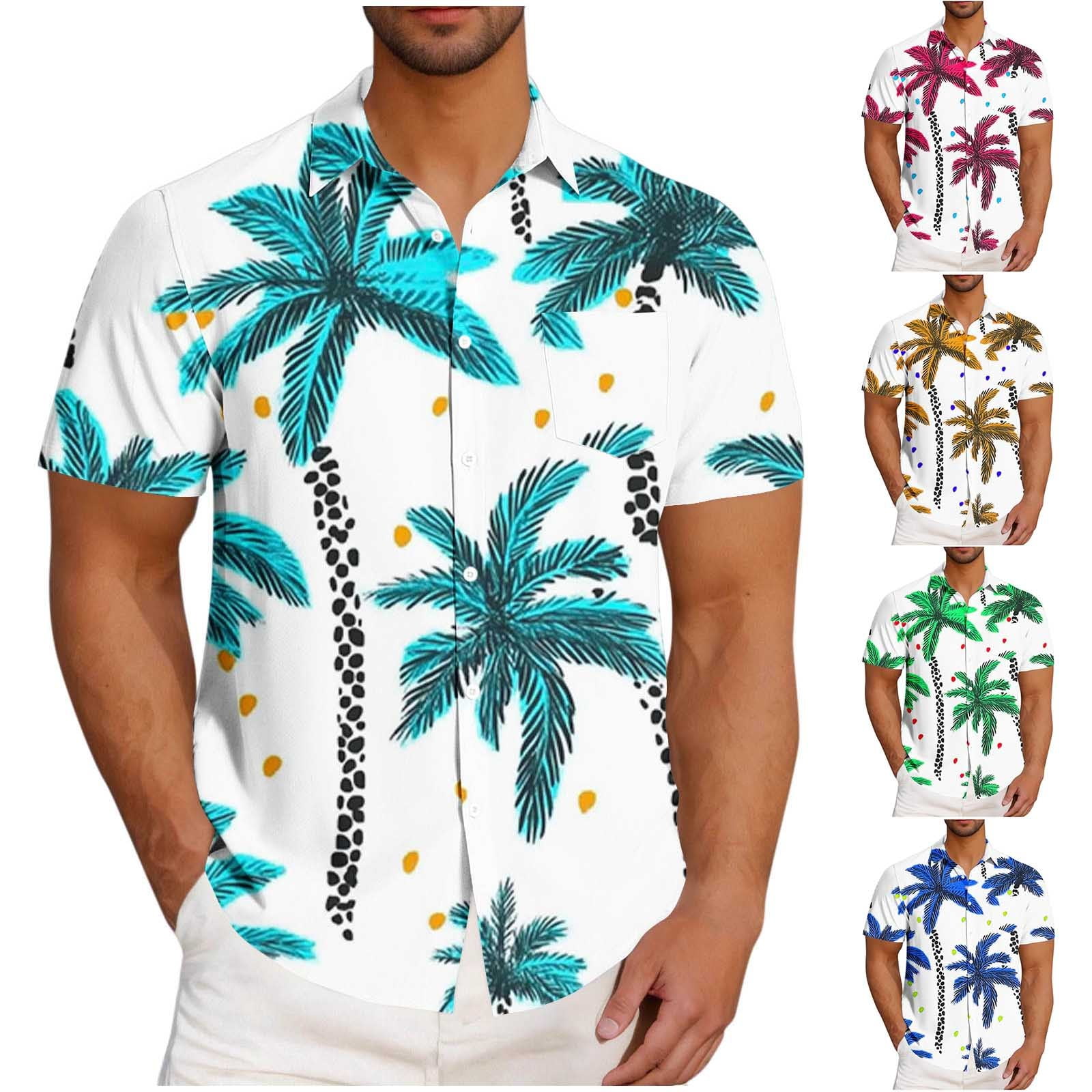 Axiiglly Mens Shirts Casual Summer Hawaiian Shirts Short Sleeve Lapel ...