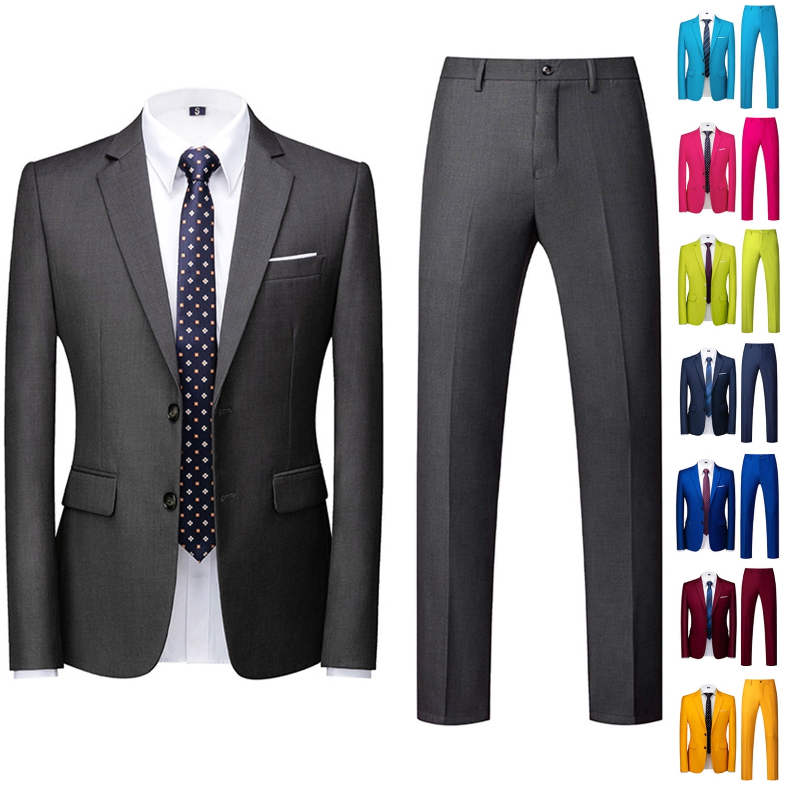 Axiiglly Mens Suits Slim Fit 2 Piece Button Blazer Jackets Classic Fit ...