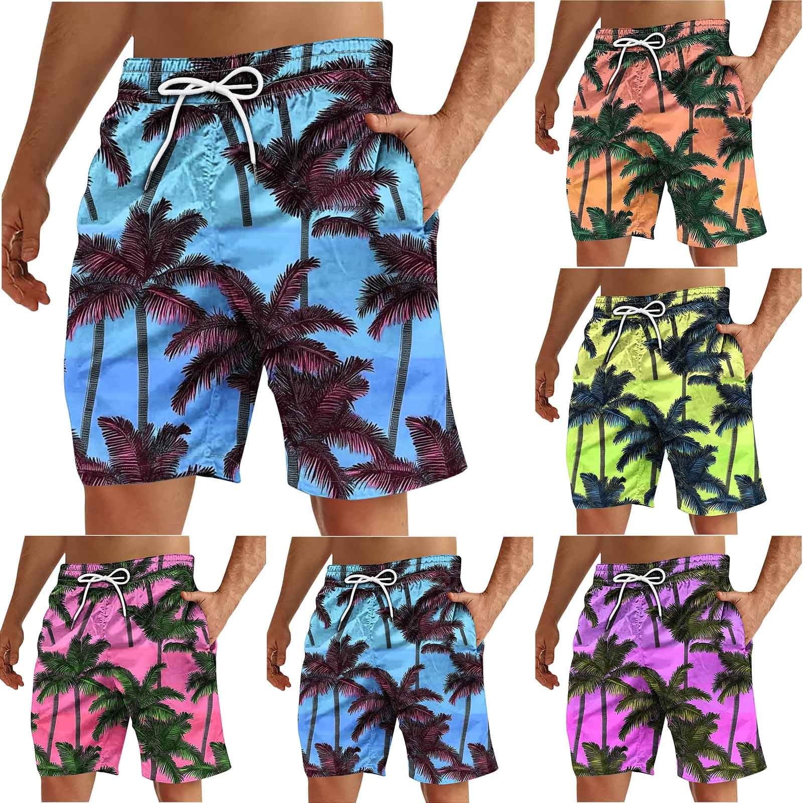 Axiiglly Mens Swim Trunks Summer Hawaiian Shorts Plus Size Bathing Suit ...