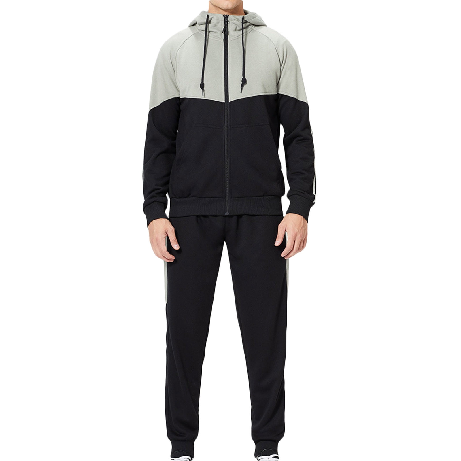 Axiiglly Mens Track Suits Color Block Hooded Zipper Sweatshirt Jacket ...
