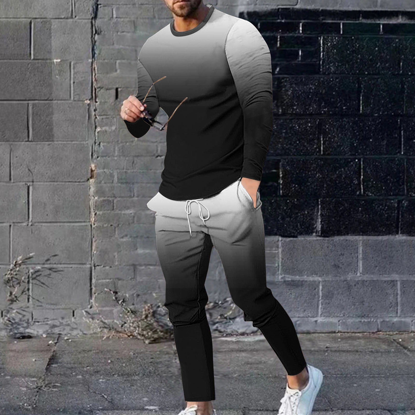 Axiiglly Mens Track Suits Gradient Pullover Sweatshirt Tracksuit ...