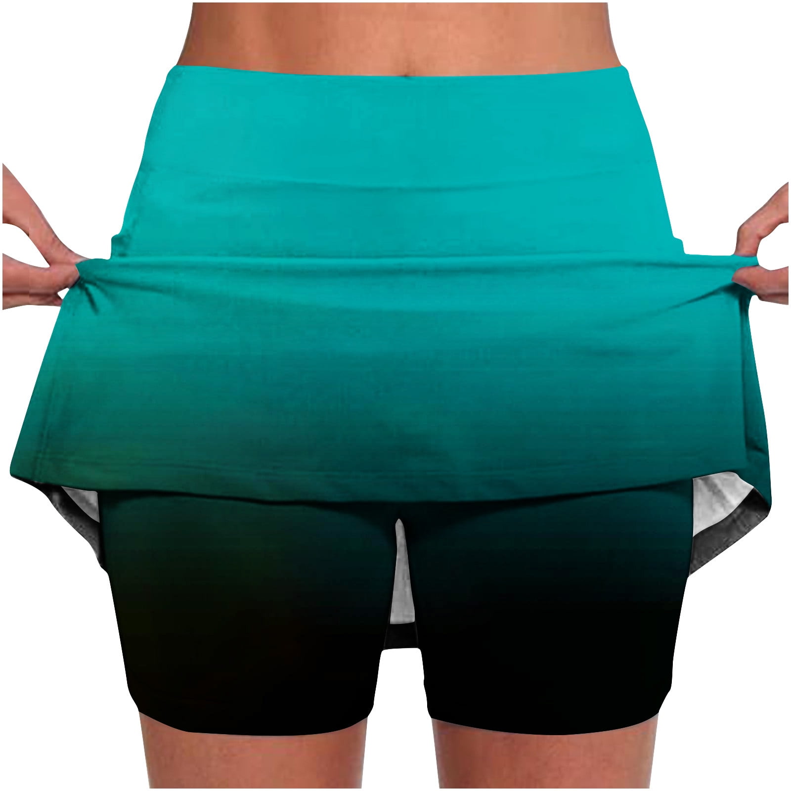 Axiiglly Mini Skirt with Shorts Gradient Color Yoga Skirt Elastic Waist ...