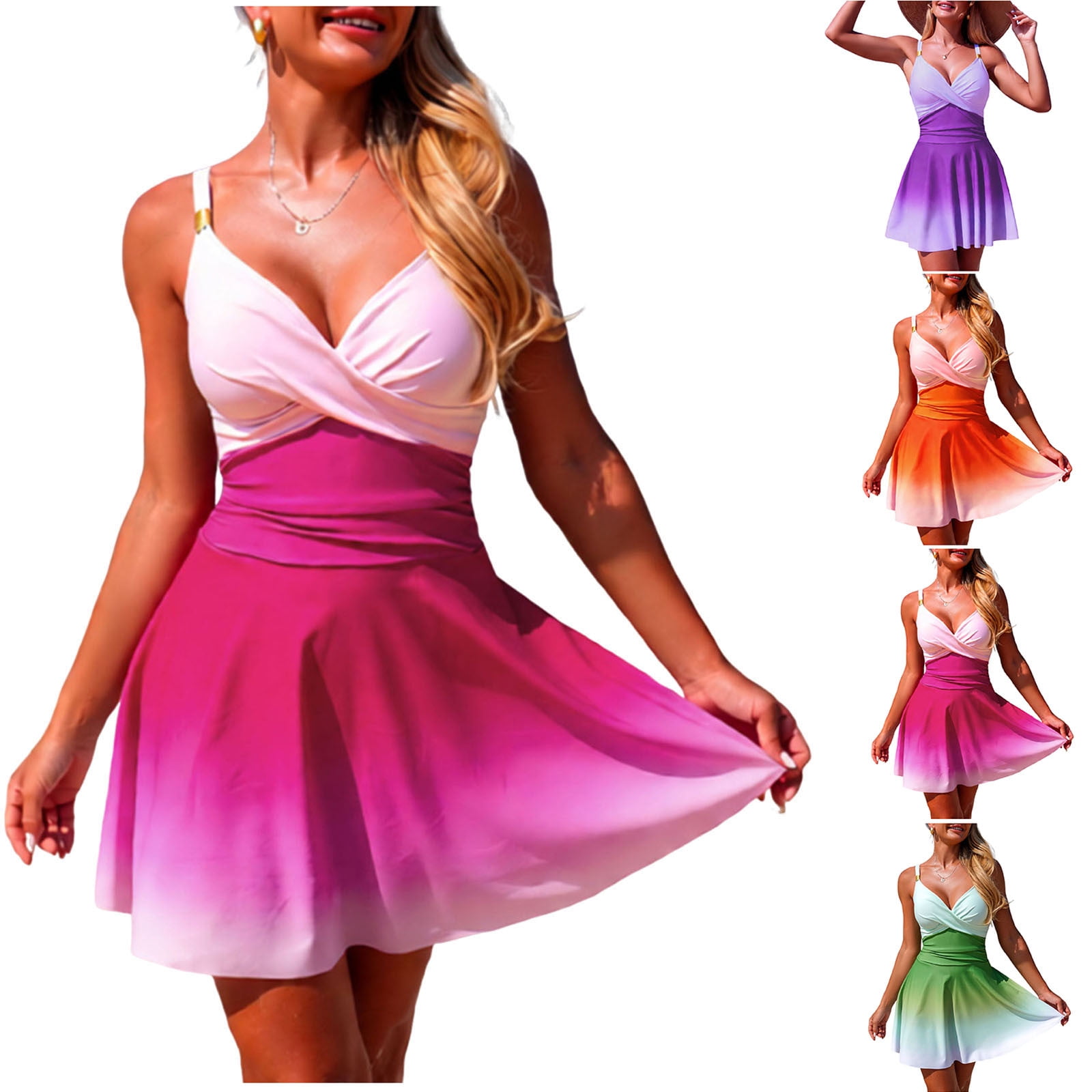 Axiiglly One Piece Swimsuit Women Spaghetti Straps Gradient Color ...