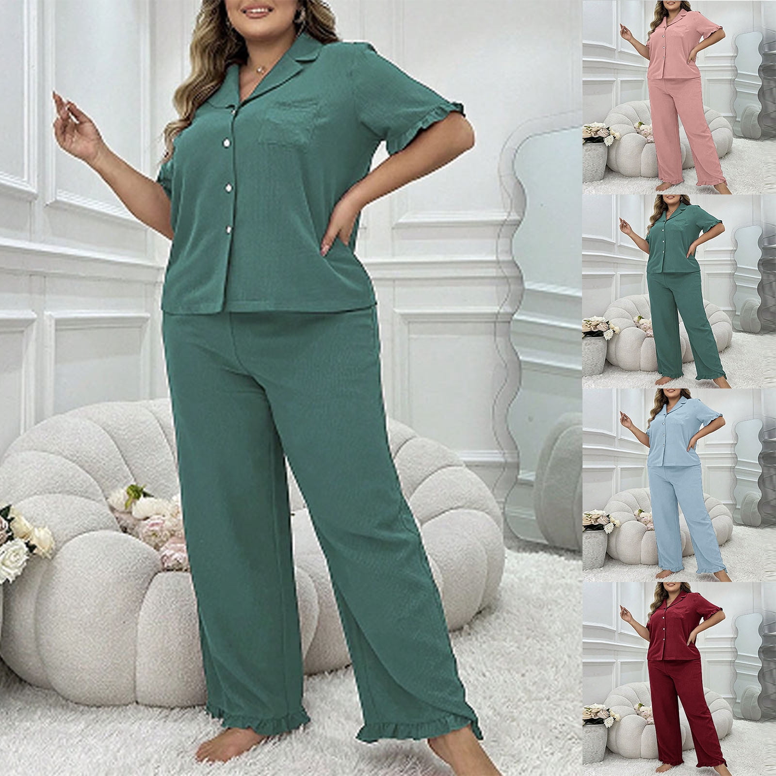 Axiiglly Pajamas for Women Set Casual Plus Size Pajamas Button Down ...