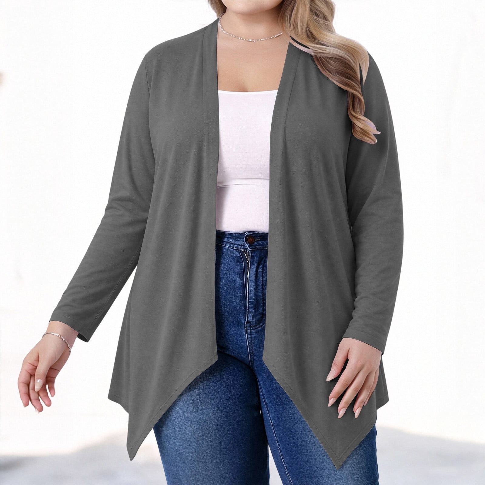 Axiiglly Plus Size Cardigan for Women Long Sleeve V Neck Open Front ...