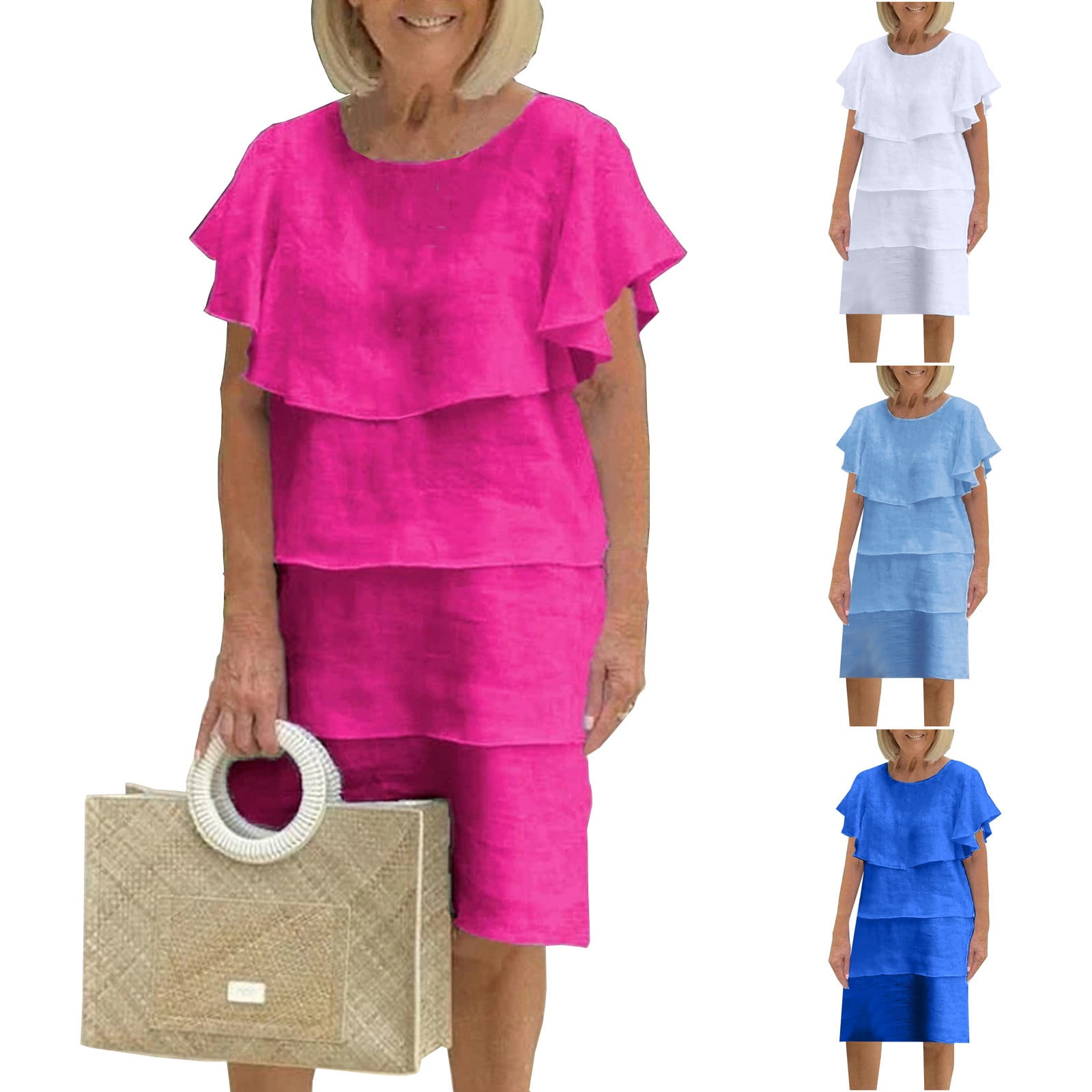 Axiiglly Plus Size Dress for Women Crew Neck Summer Dresses Ruffle ...