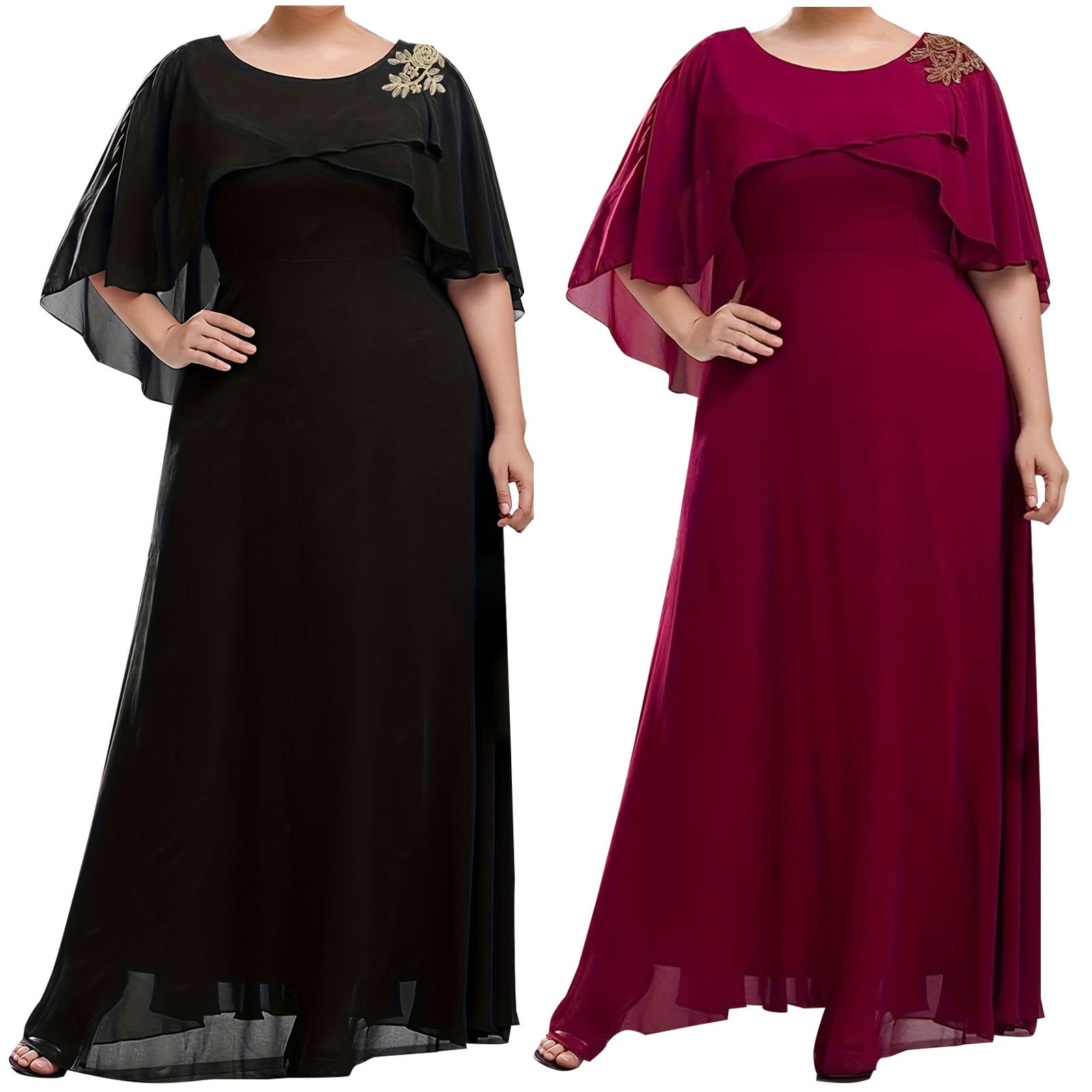 Axiiglly Plus Size Dresses for Curvy Women Crew Neck Flowy Dress ...
