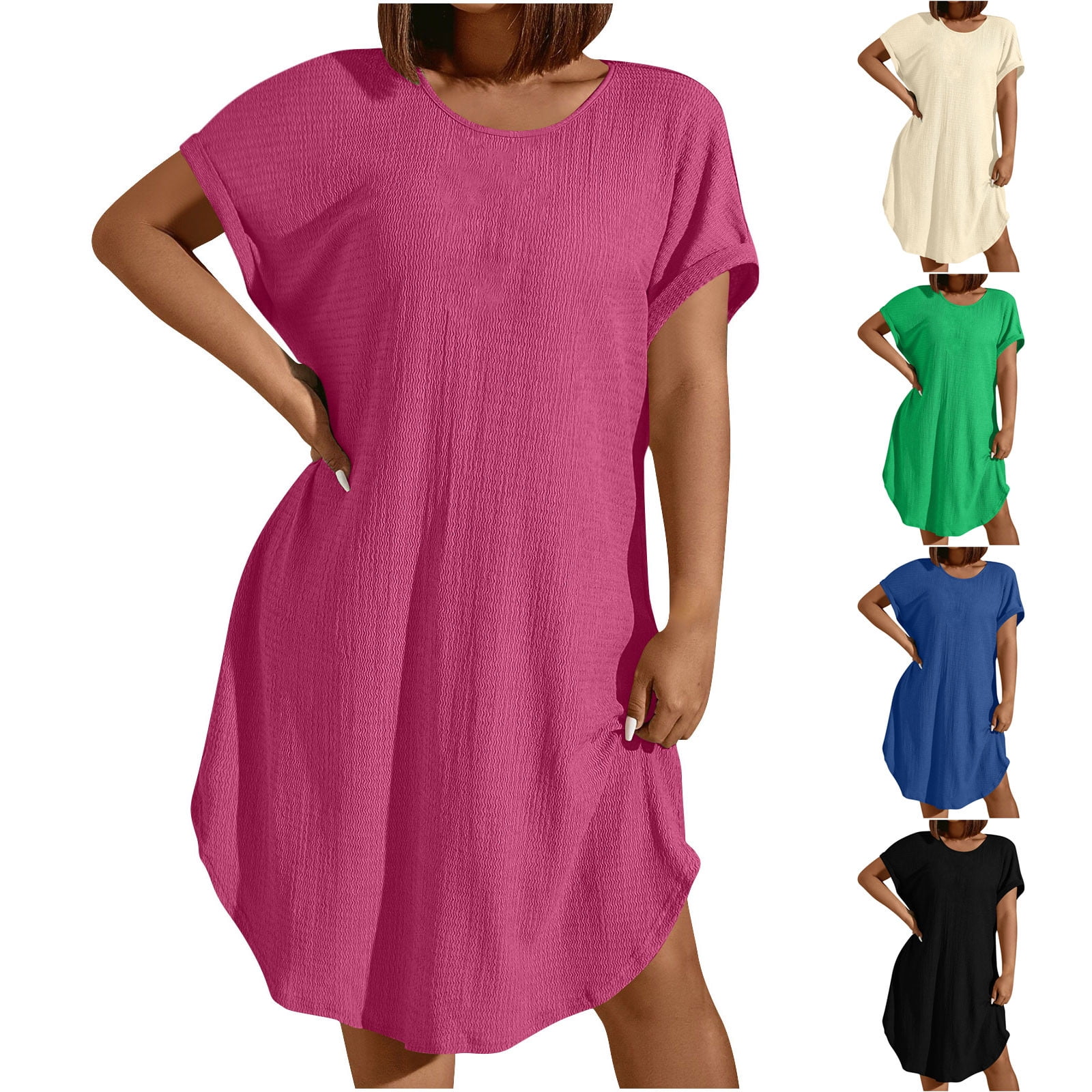 Axiiglly Plus Size Dresses for Curvy Women Crew Neck Short Sleeve Mini ...