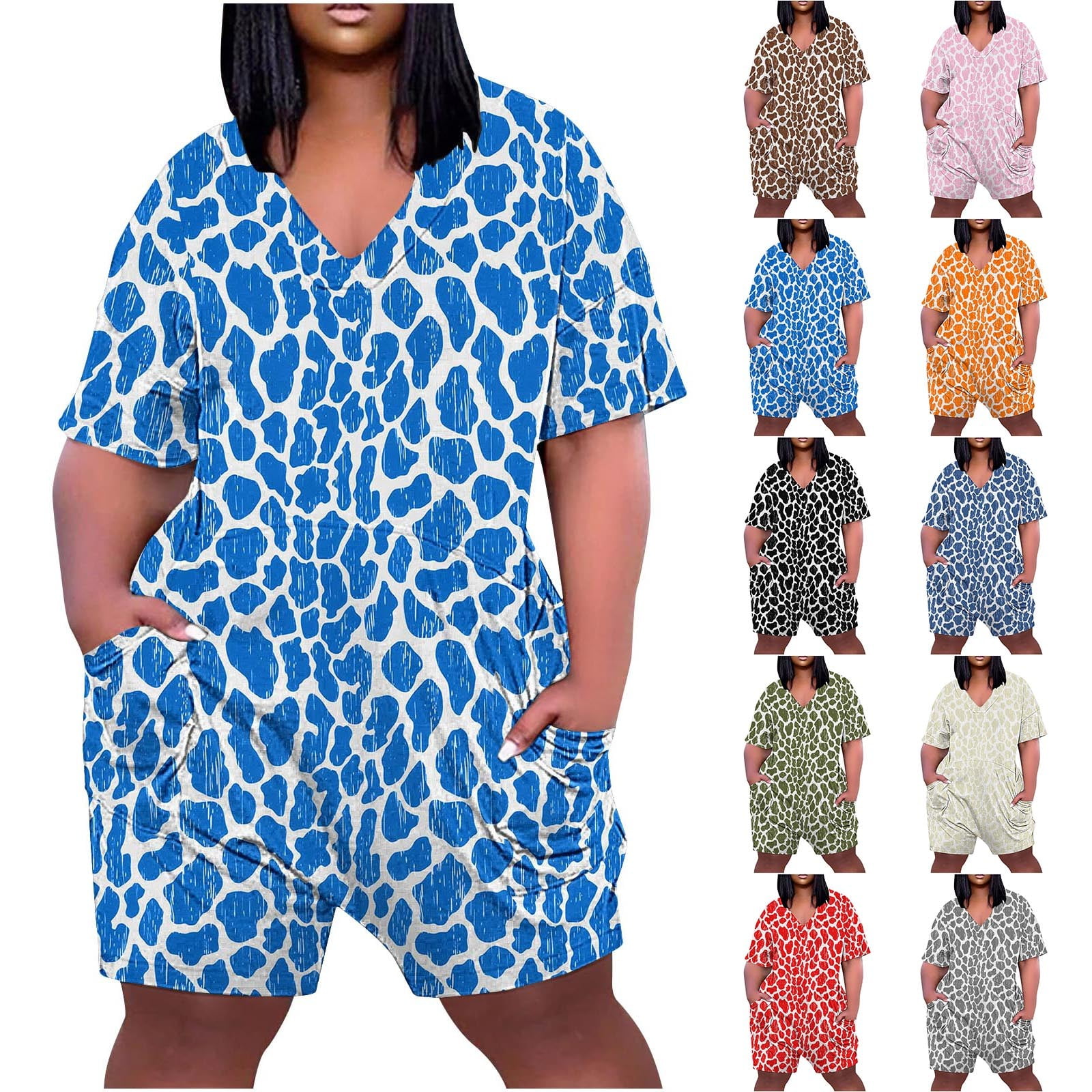 Axiiglly Rompers for Women Casual V Neck Overalls Loose Fit Short ...