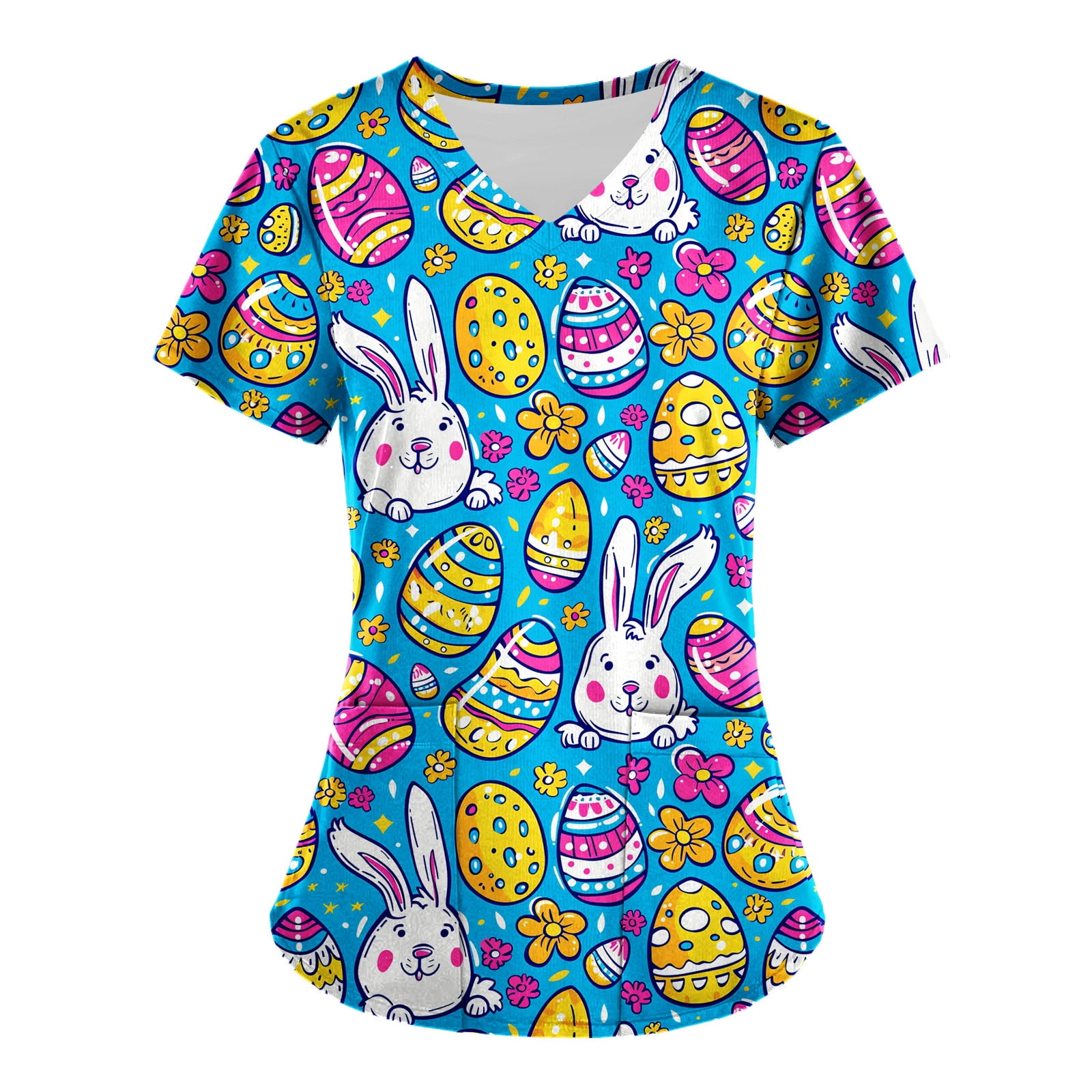 Axiiglly Scrubs For Women Easter Printed Nursing Tops Casual V Neck