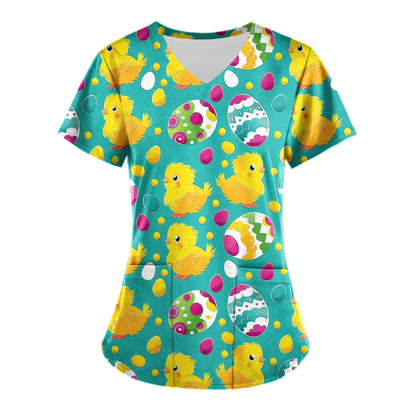 Axiiglly Scrubs for Women Easter Printed Nursing Tops Casual V Neck ...