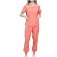 Axiiglly Scrubs For Women Solid Color Stretchy Scrubs Sets High Waisted
