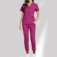 Axiiglly Scrubs for Women Solid Color Stretchy Scrubs Sets High Waisted Scrub Pants V Neck Short ...