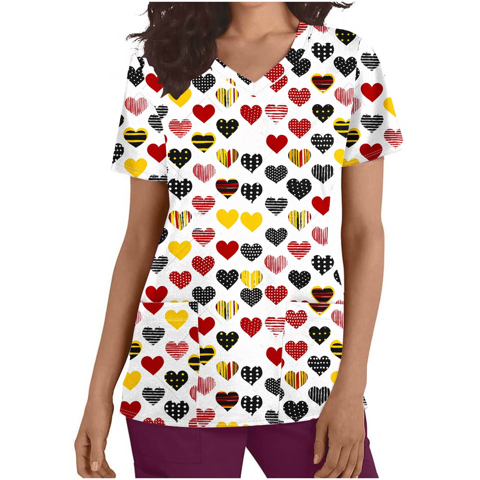 Axiiglly Scrubs for Women Valentine's Day Nursing Tops Casual V Neck ...