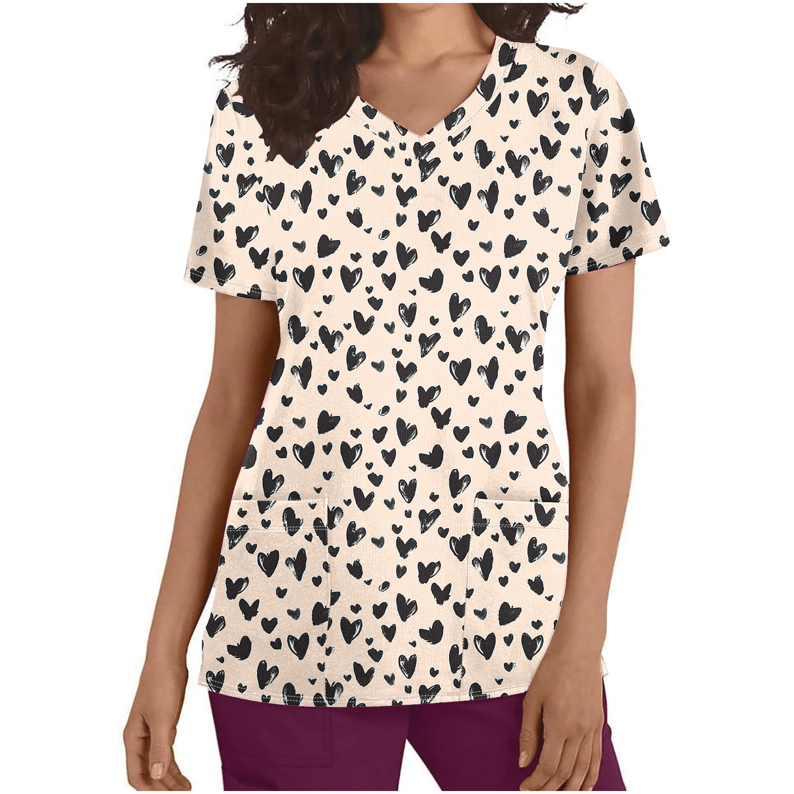 Axiiglly Scrubs for Women Valentine's Day Nursing Tops Casual V Neck ...