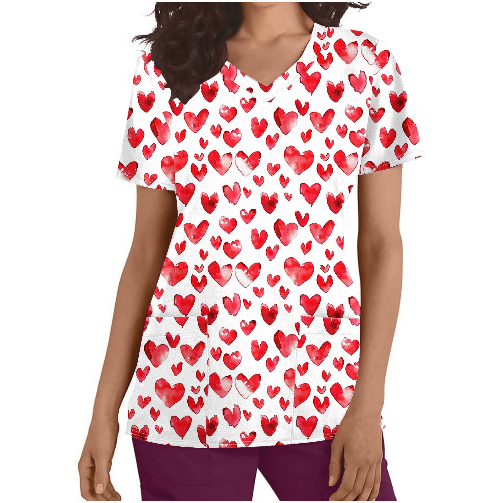 Axiiglly Scrubs for Women Valentine's Day Nursing Tops Casual V Neck ...