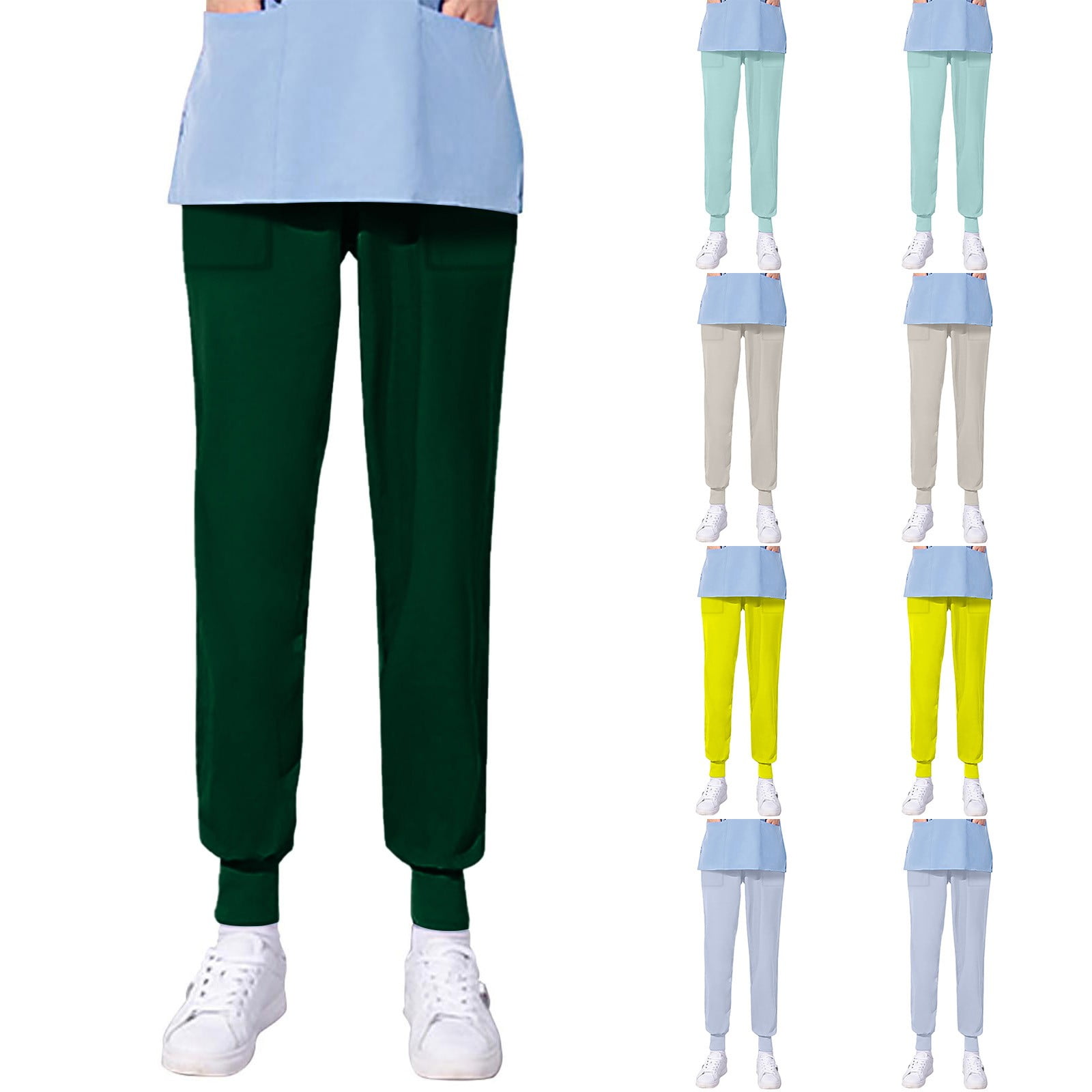 Axiiglly Scrubs for Women Casual Solid Color Scrub Pants Elastic Waist ...