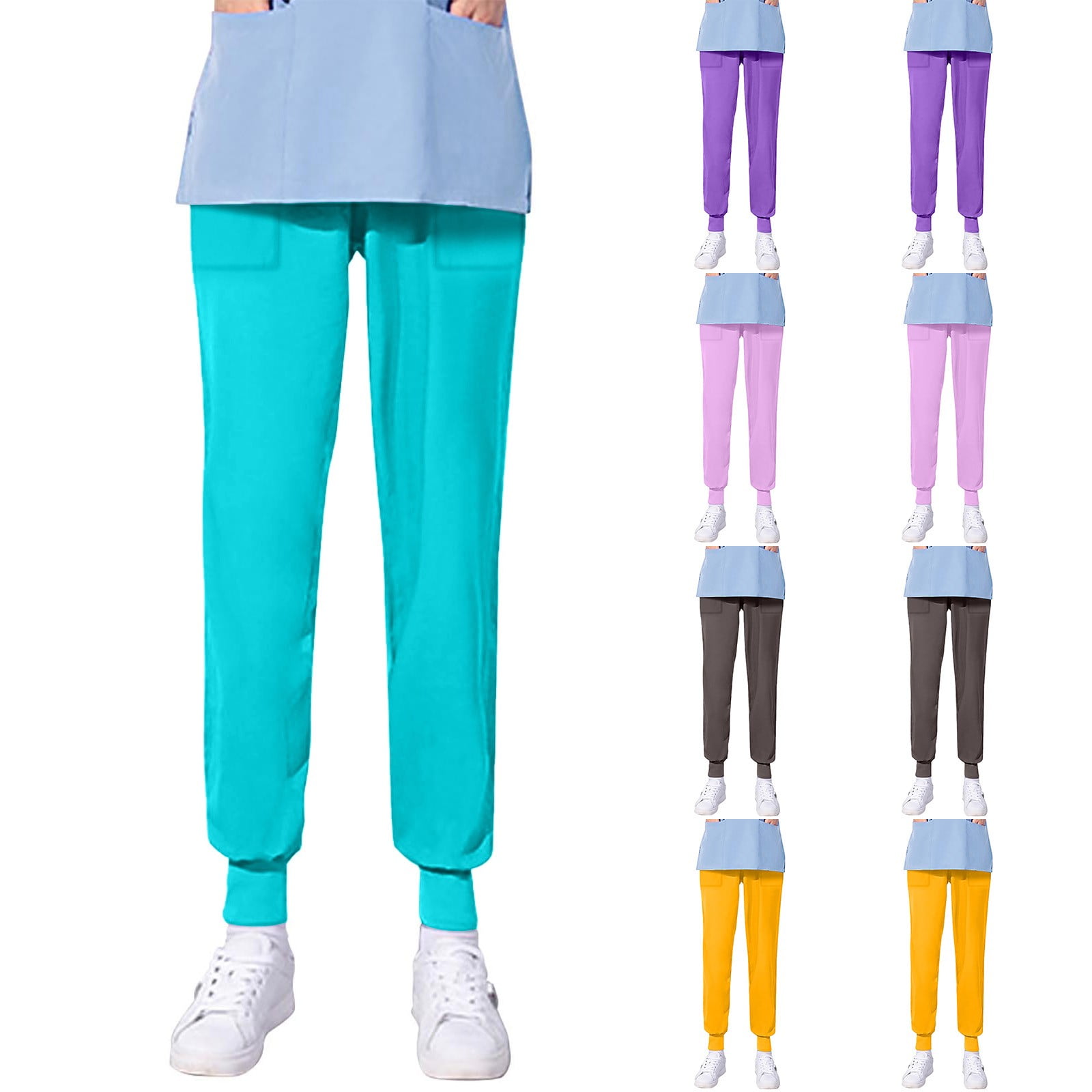 Axiiglly Scrubs for Women Casual Solid Color Scrub Pants Elastic Waist ...