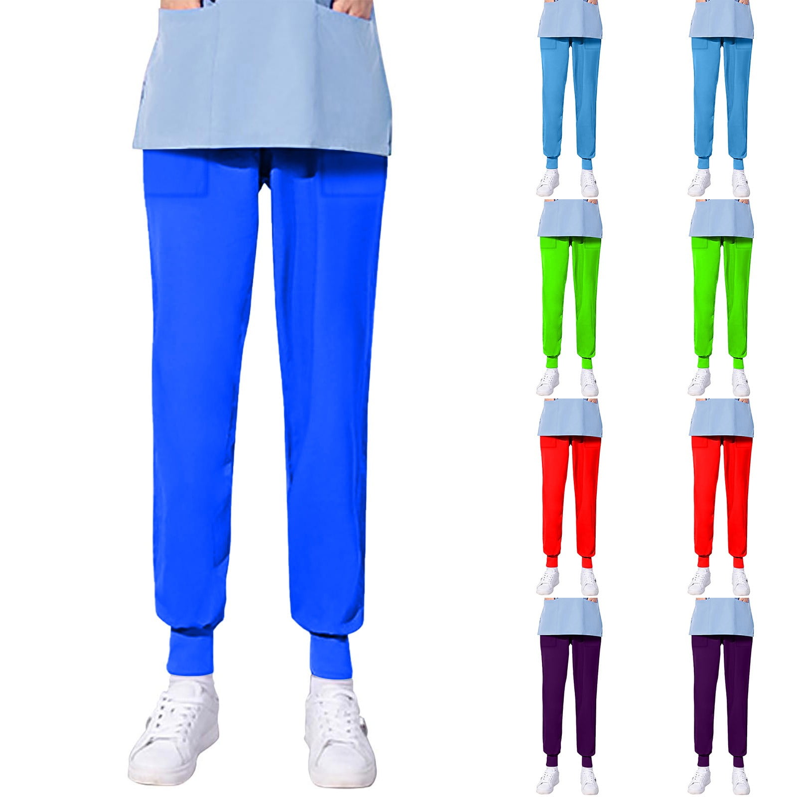 Axiiglly Scrubs for Women Casual Solid Color Scrub Pants Elastic Waist ...