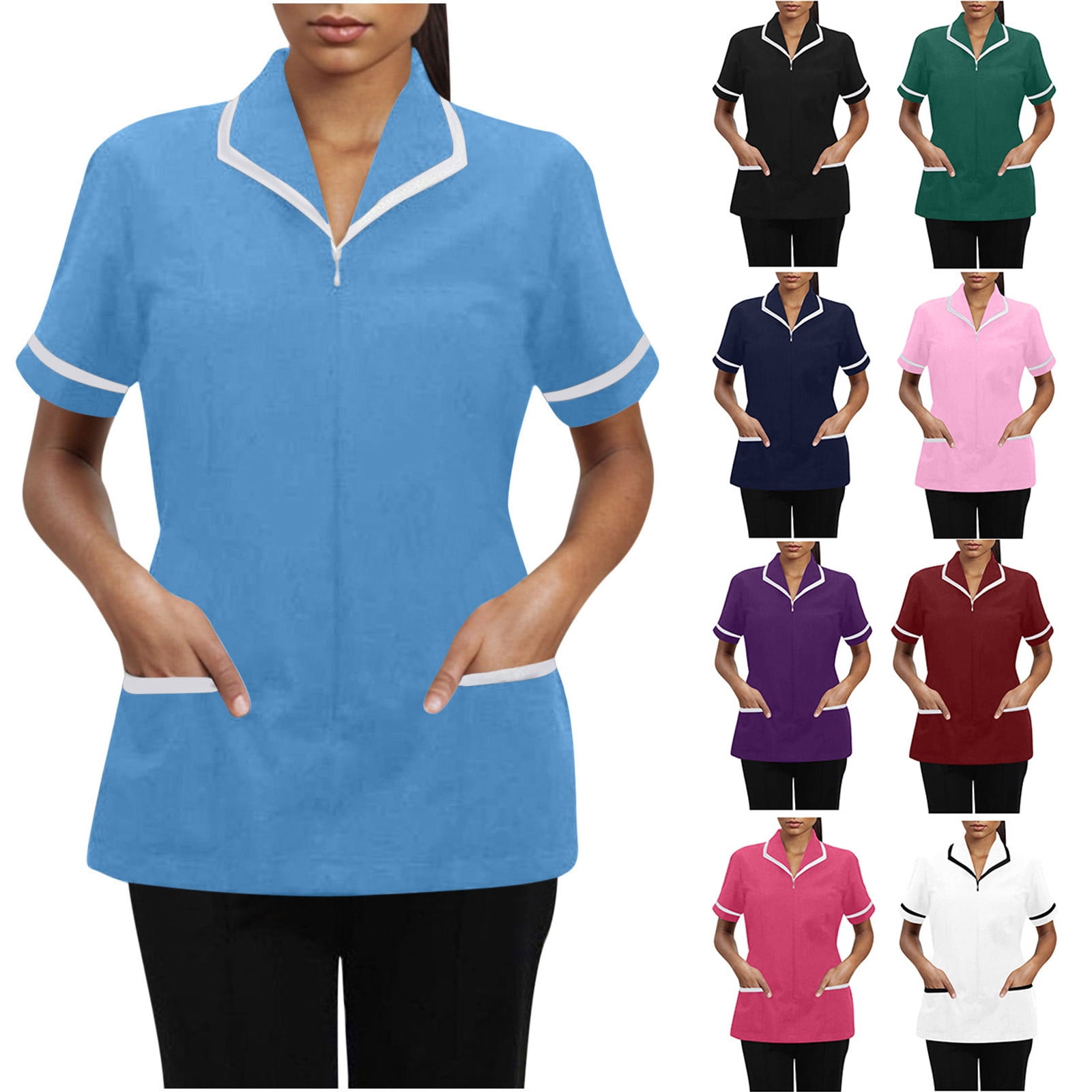 Axiiglly Scrubs for Women Set Stand Neck Nurse Top & Elastic Wasit Jogger Scrub Pants with ...