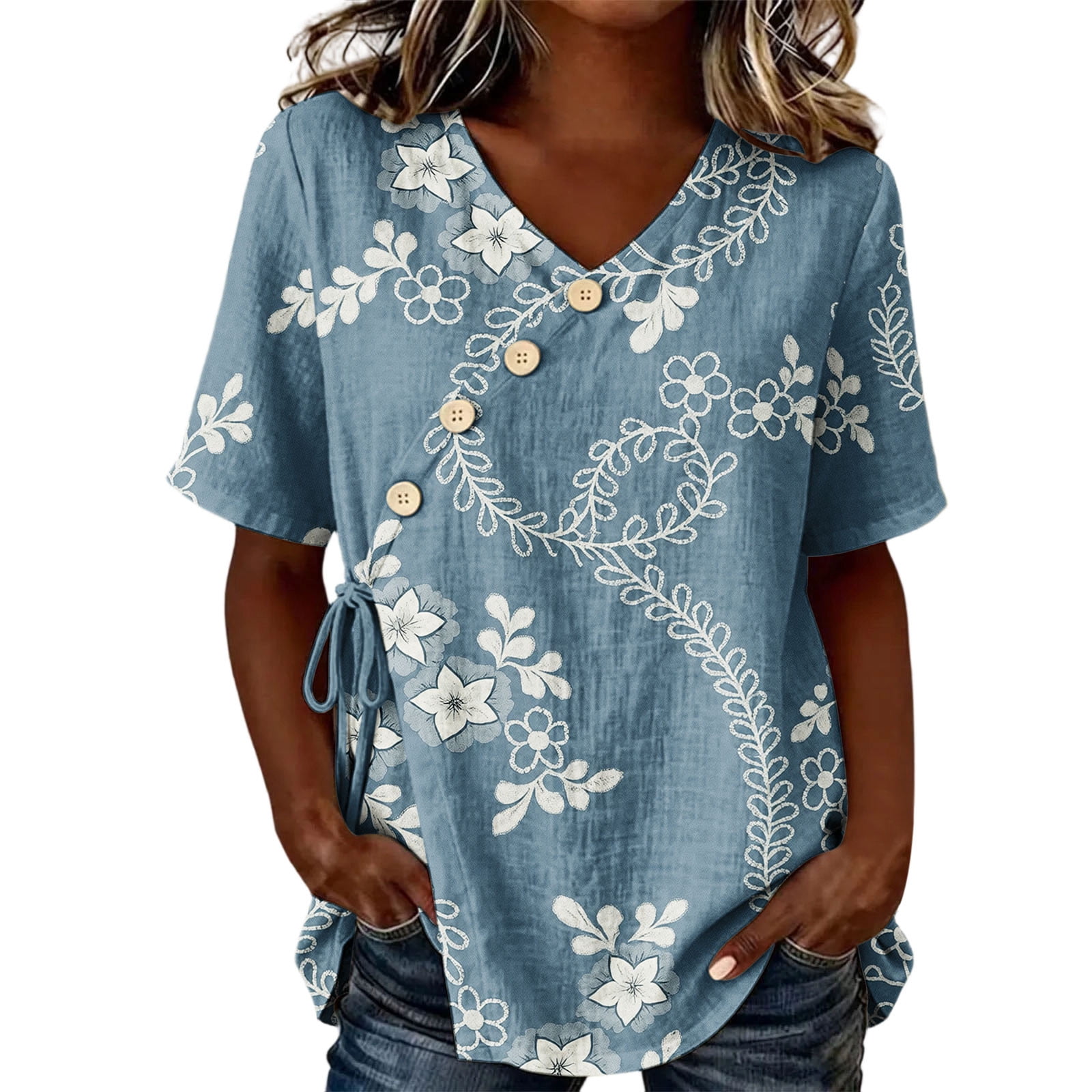 Axiiglly Short Sleeve Tops for Women 2026 Summer Floral V Neck Fashion ...