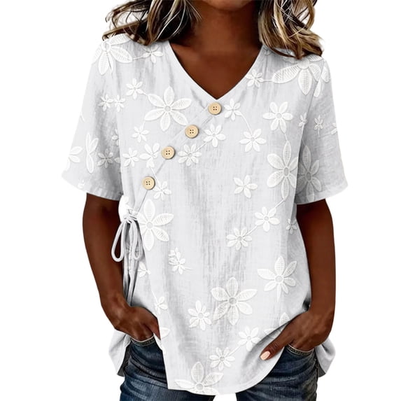 Axiiglly Short Sleeve Tops for Women 2026 Summer Floral V Neck Fashion ...