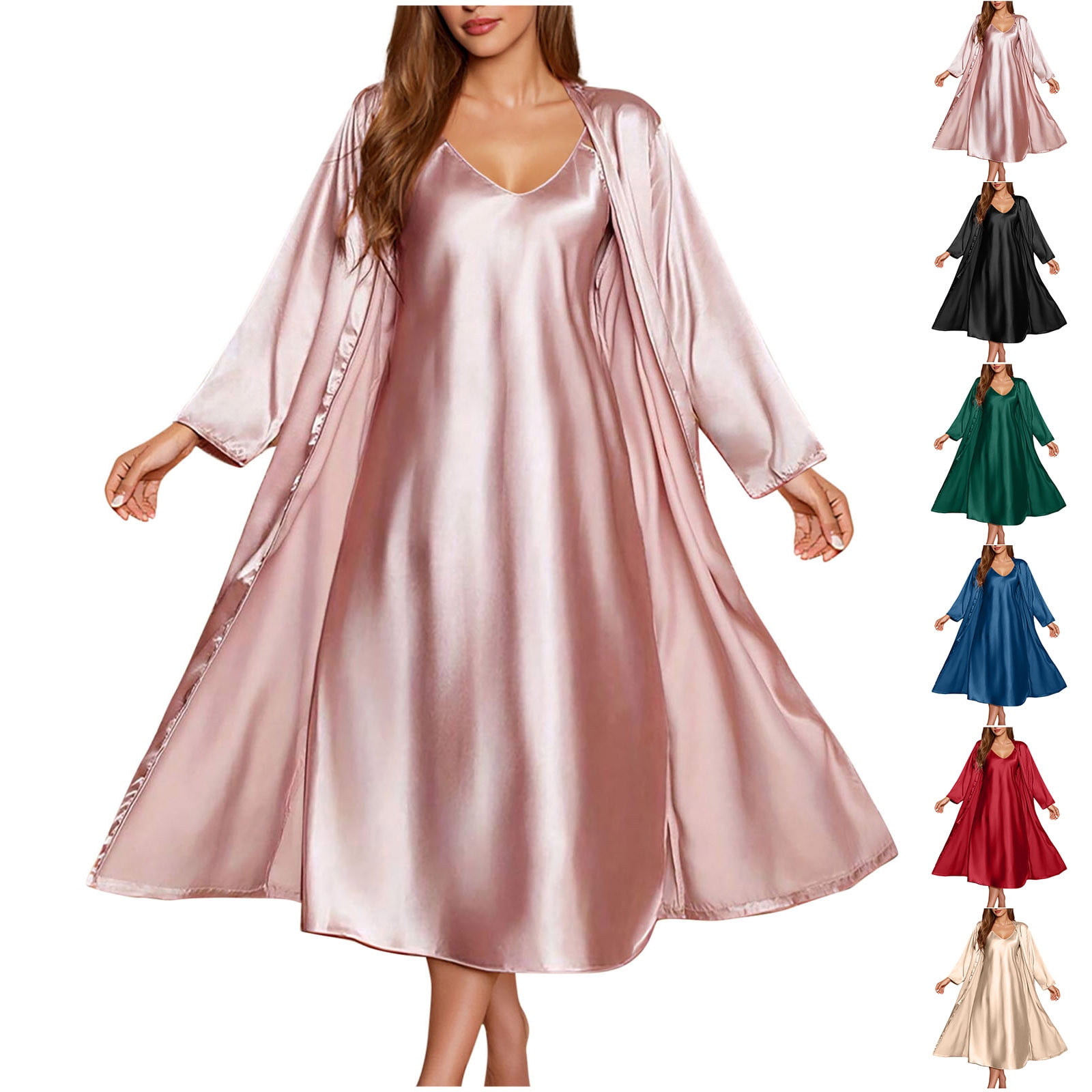 Axiiglly Silk Pajamas for Women Set 2 Piece Satin Robe with Cami ...